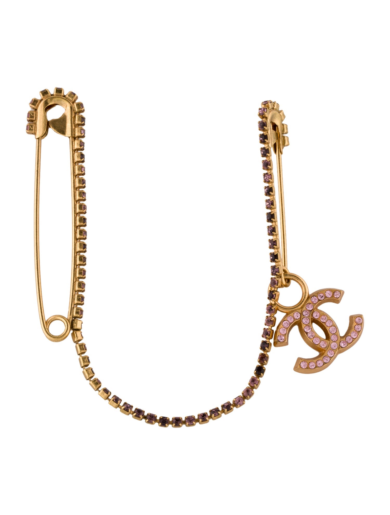 Chanel Vintage Strass Safety Pin CC Brooch - Pink, Gold-Plated Pin ...