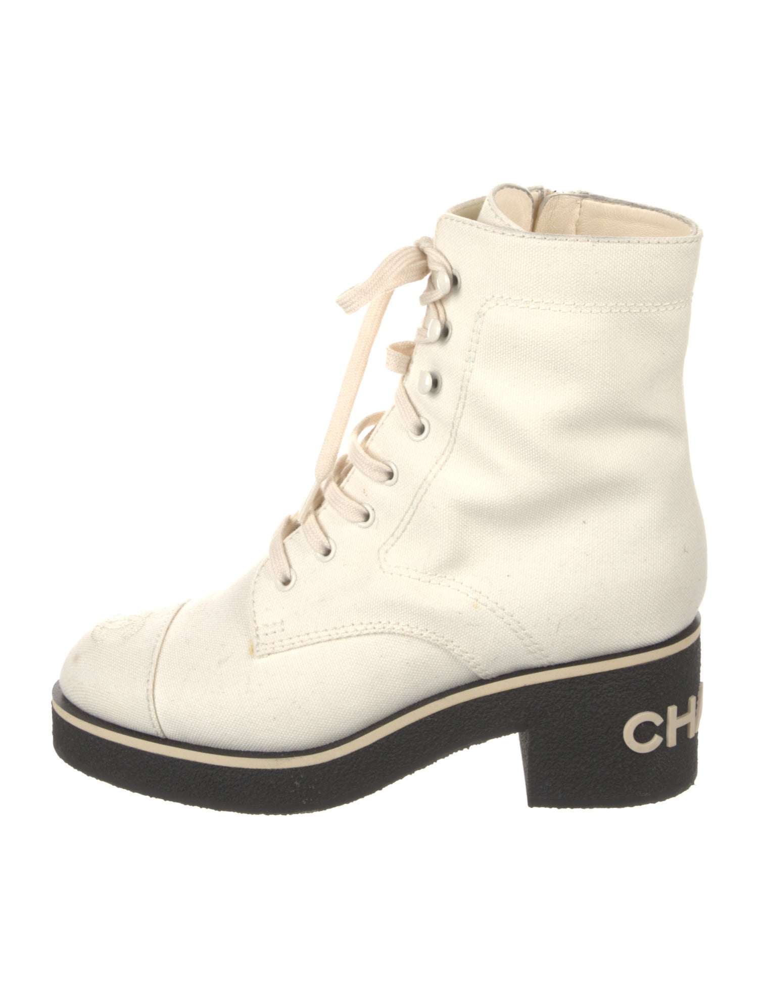 Chanel 2021 Interlocking CC Logo Combat Boots - White Boots, Shoes ...