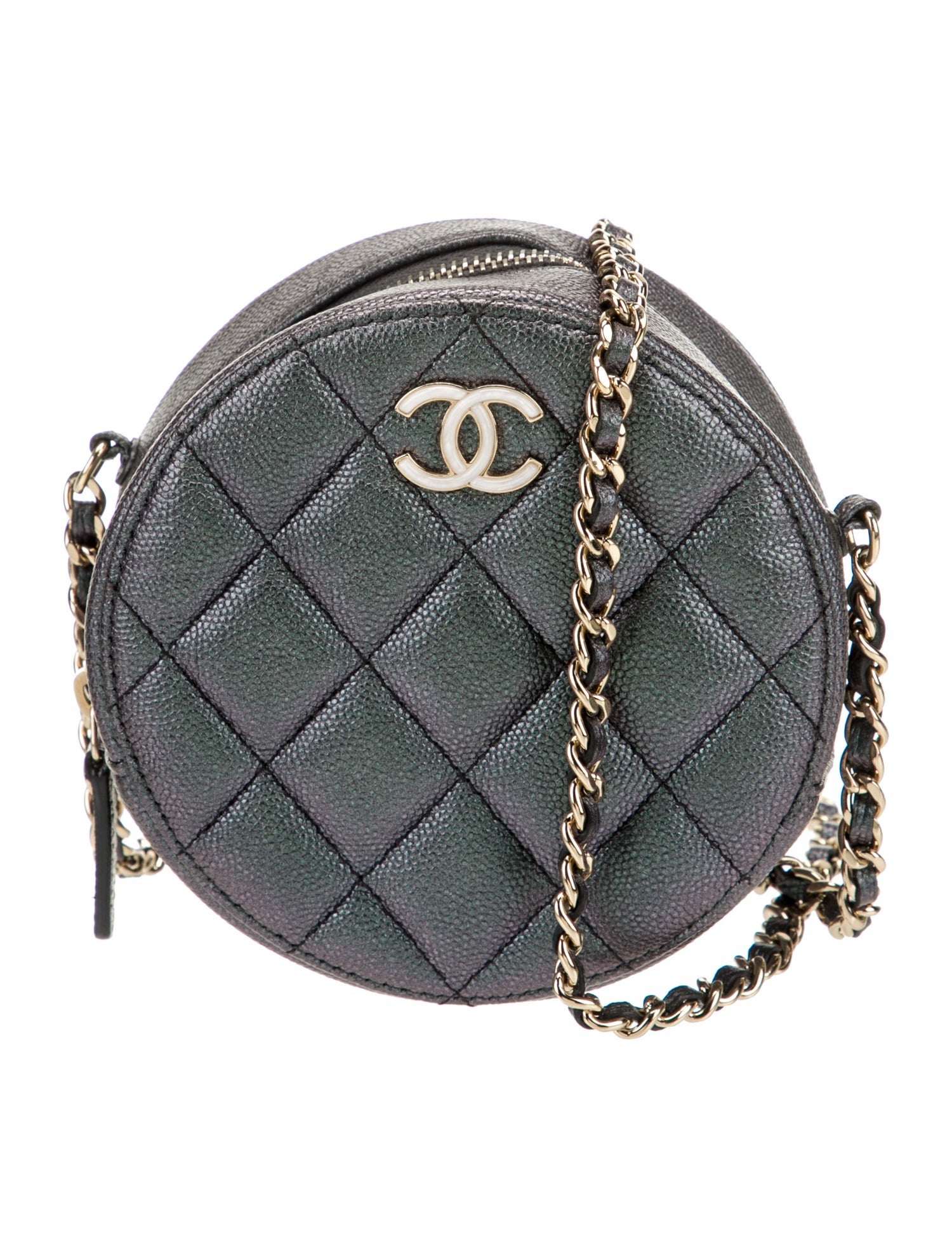 Chanel Quilted Round Clutch w/ Chain - Black Crossbody Bags, Handbags ...