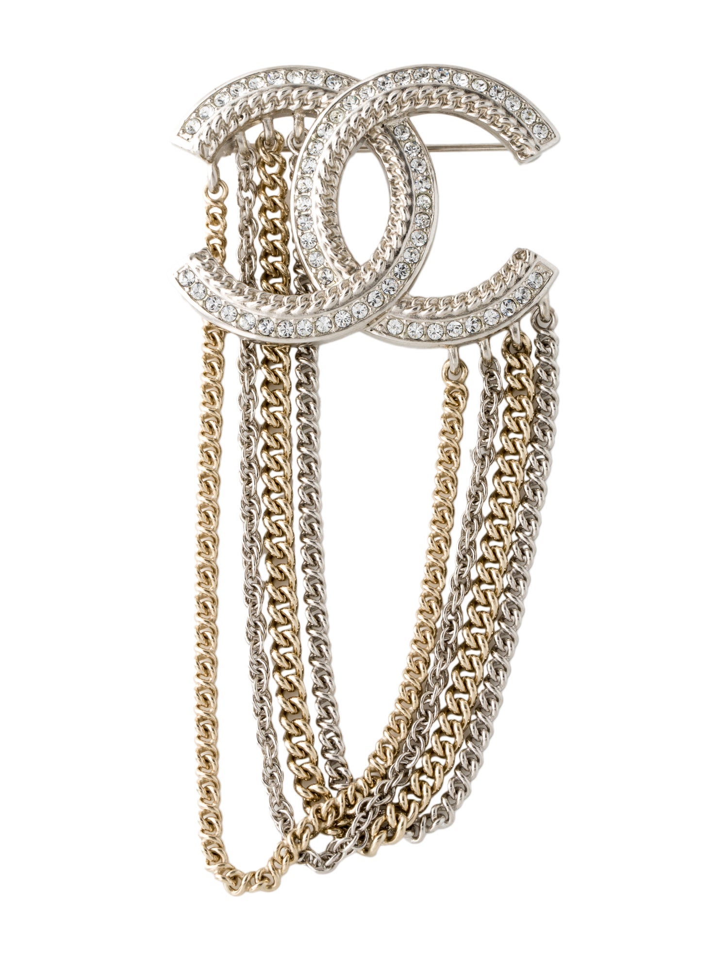 Chanel 2021 Strass Chain CC Logo Brooch - Palladium-Plated Pin ...