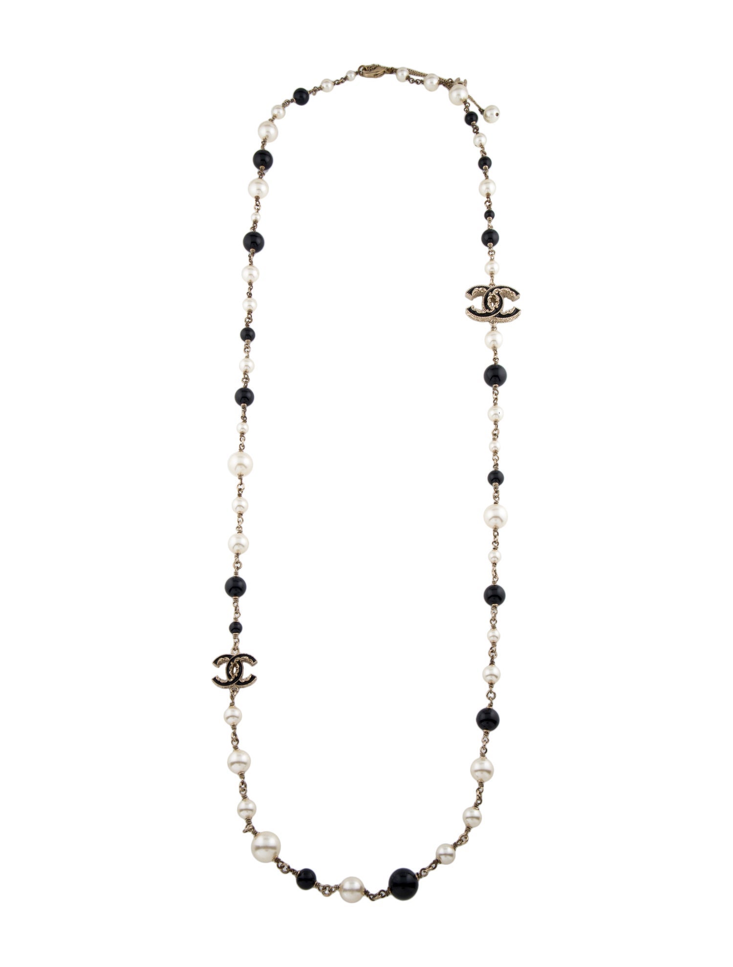 Chanel Faux Pearl, Glass Bead & Enamel CC Beaded Station Necklace ...