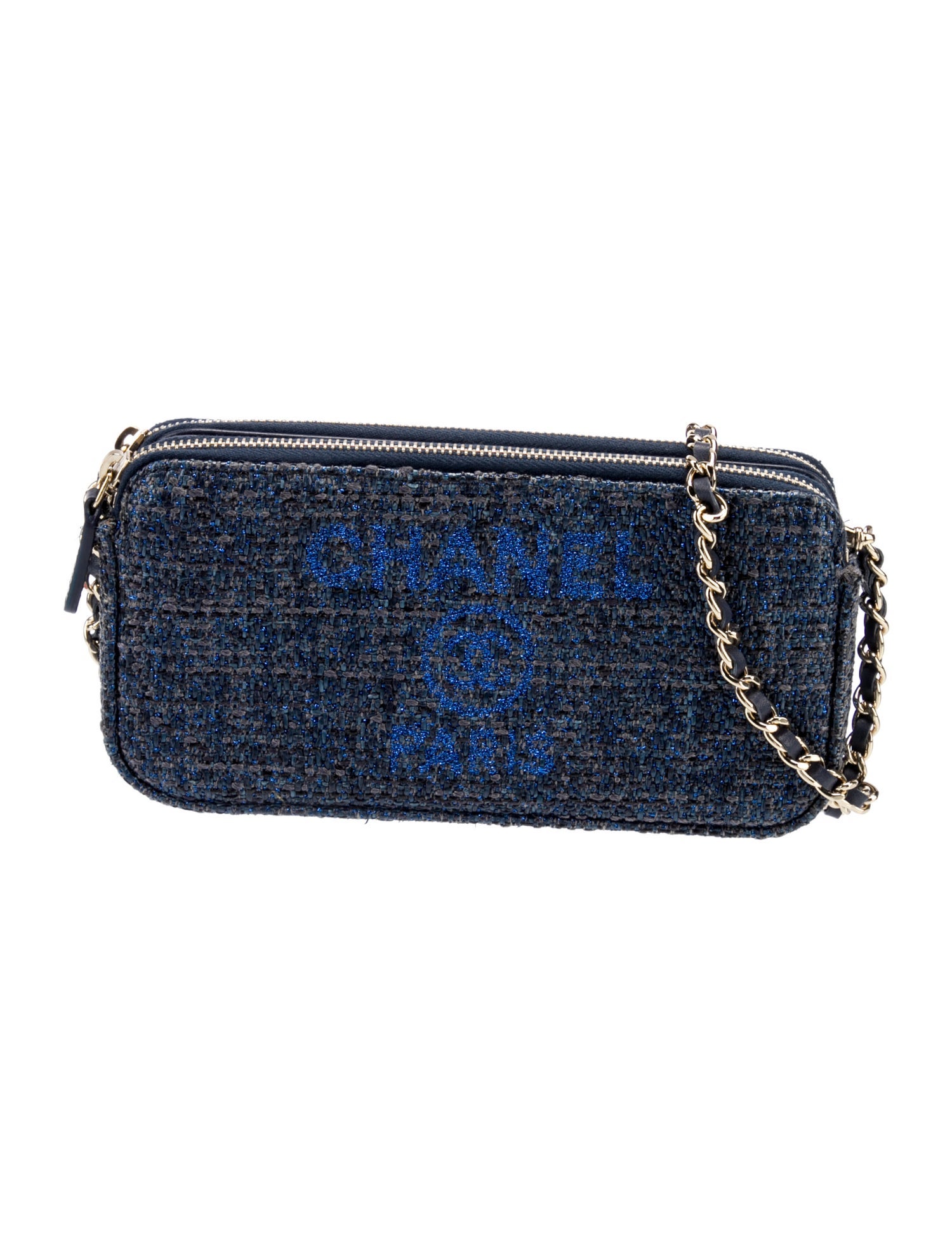 Chanel Deauville Double Zip Clutch w/ Chain - Blue Crossbody Bags ...