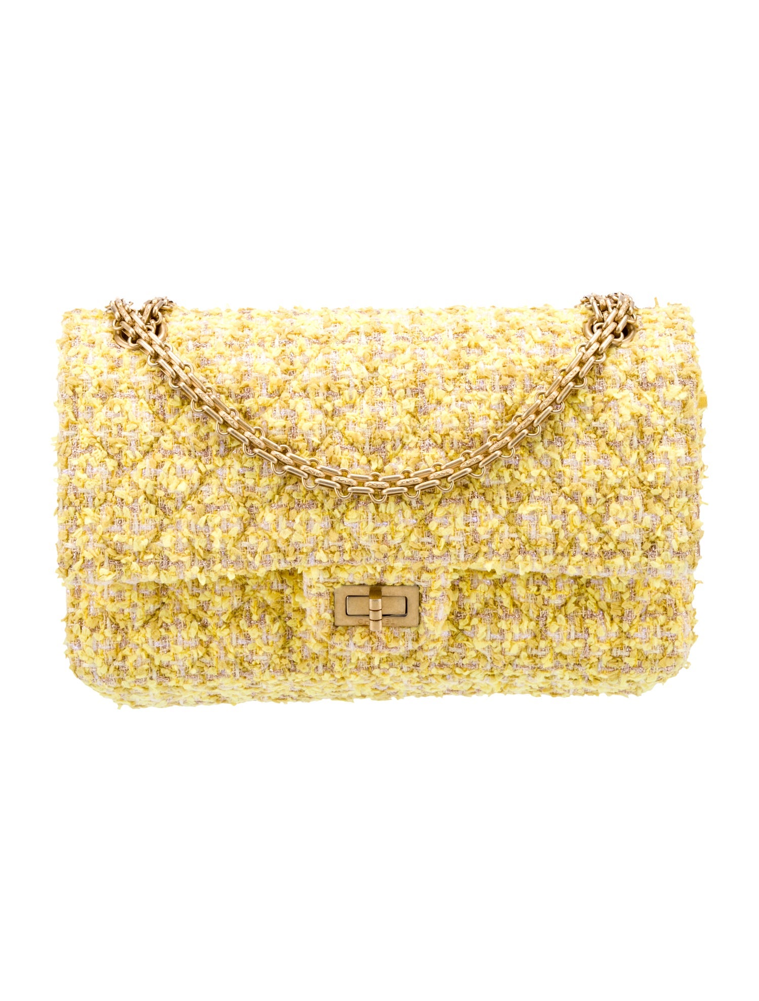 Chanel Tweed Reissue 225 Double Flap Bag - Yellow Shoulder Bags ...