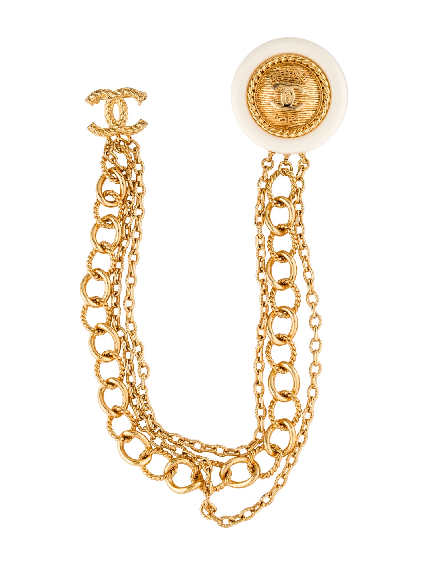 Chanel Resin CC Double Chain Brooch Dress Clips - Gold-Plated Dress ...