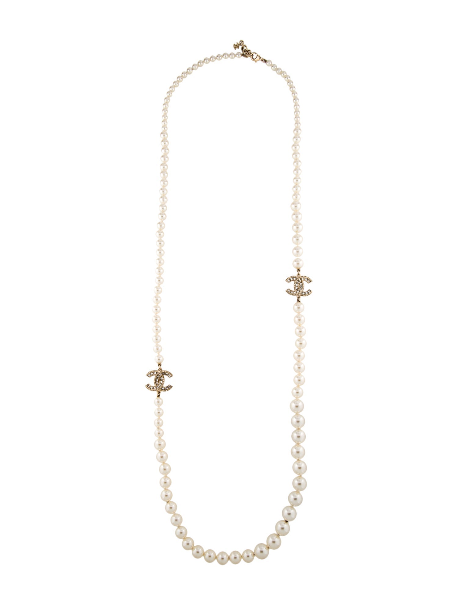 Chanel Faux Pearl & Strass CC Station Bead Strand Necklace - Clear ...