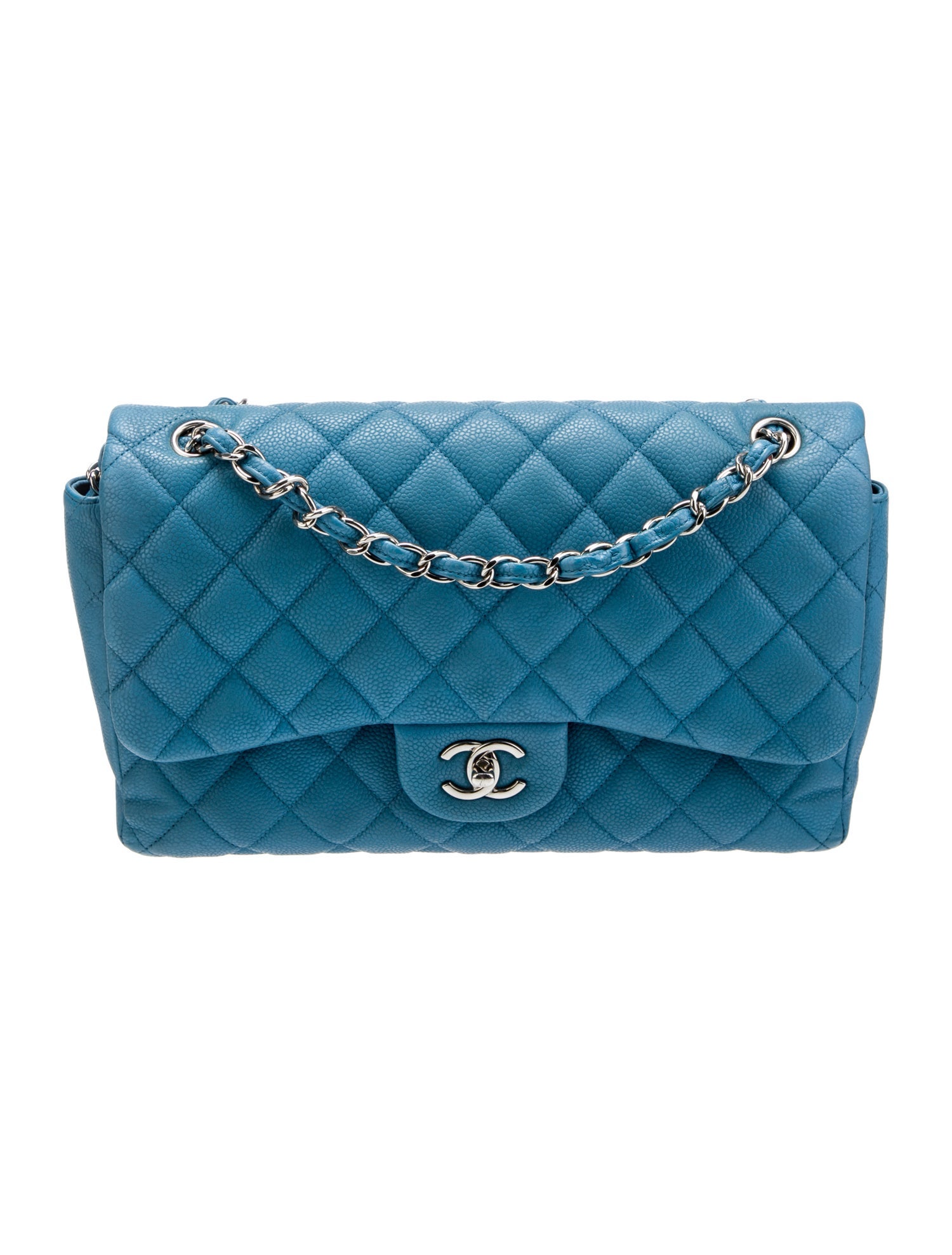 Chanel Caviar Classic Jumbo Double Flap Bag - Blue Shoulder Bags ...