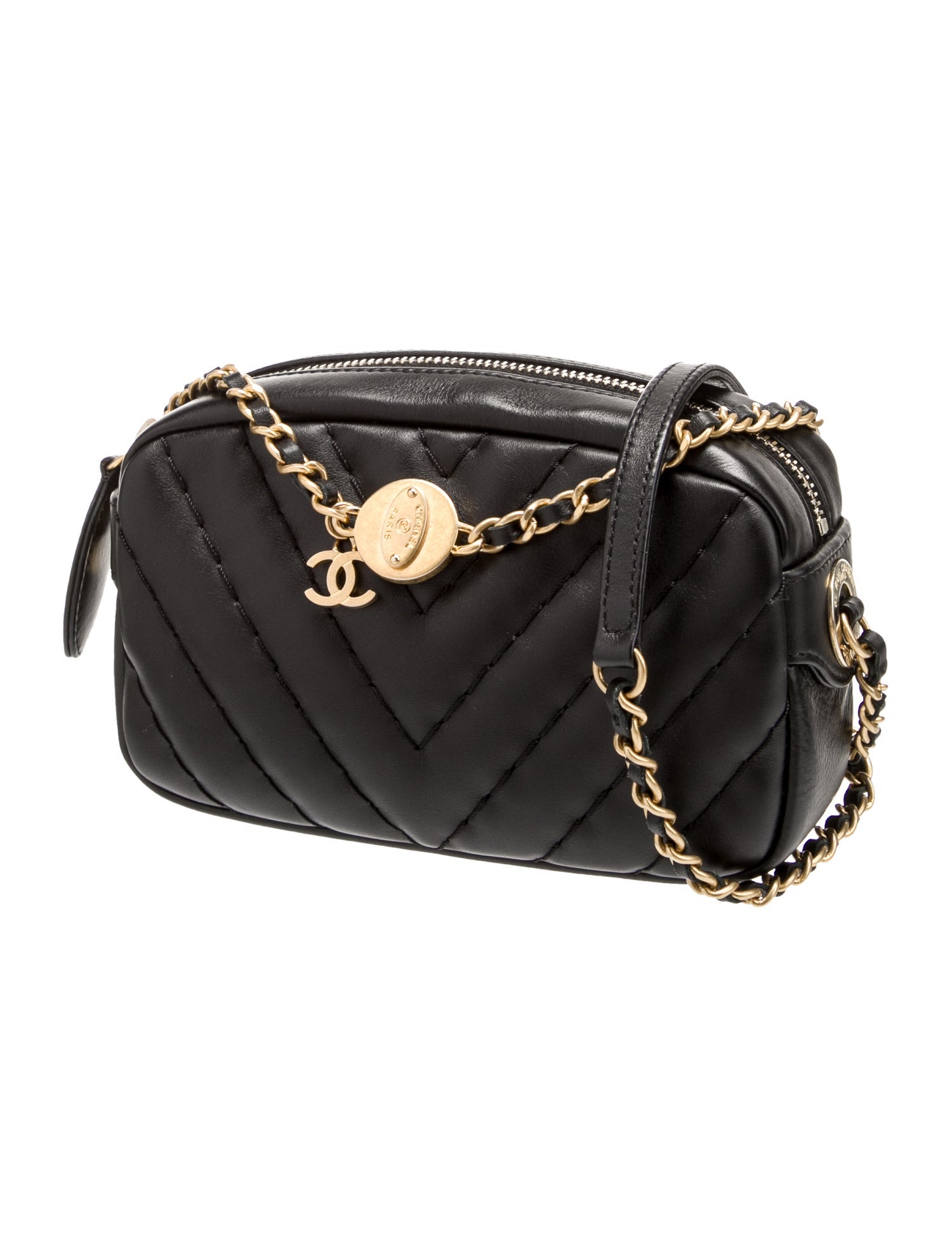 Chanel Surpiqué Chevron Mini Camera Bag - Black Crossbody Bags ...