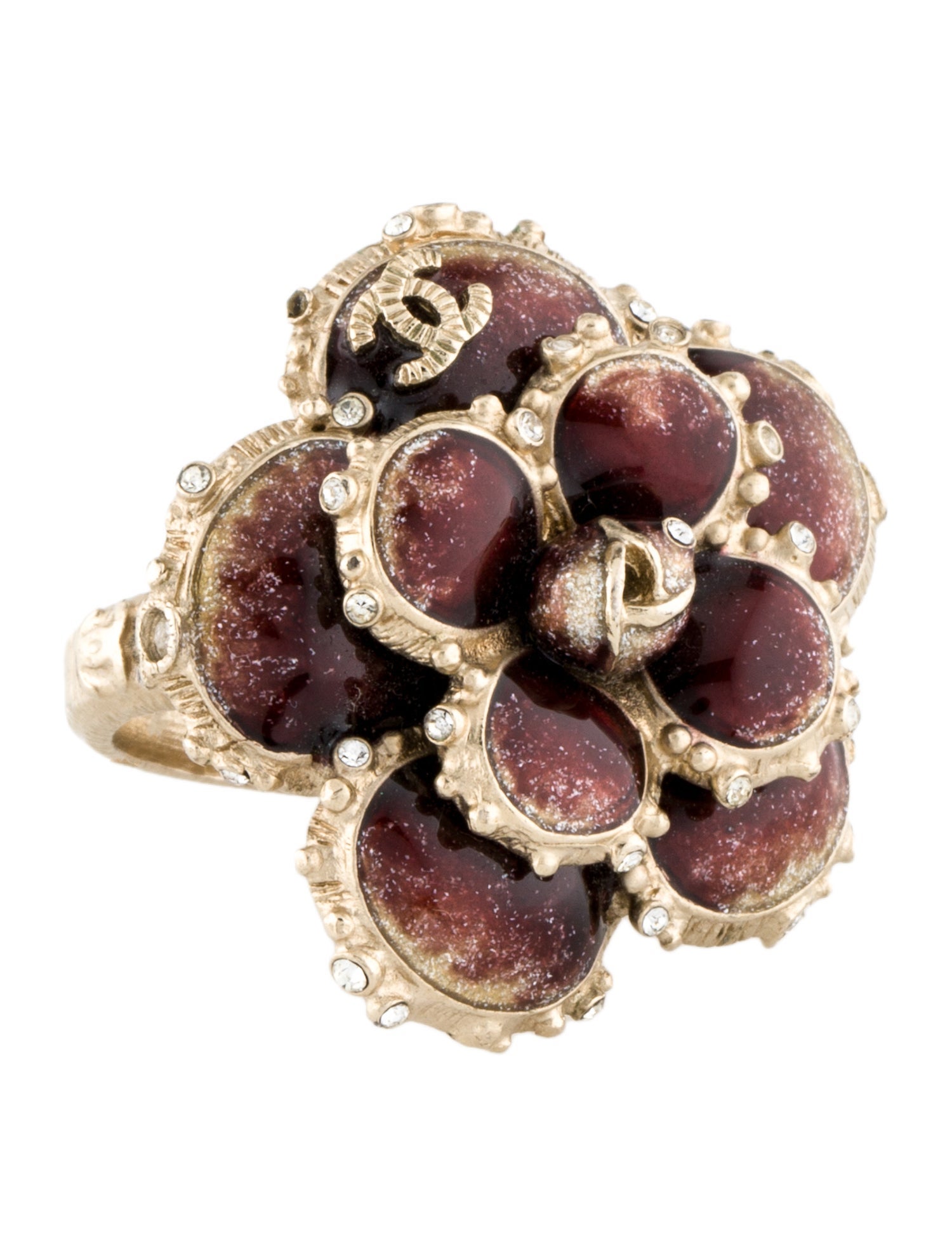 Chanel Enamel & Strass Camelia Cocktail Ring - Gold, Gold-Plated ...