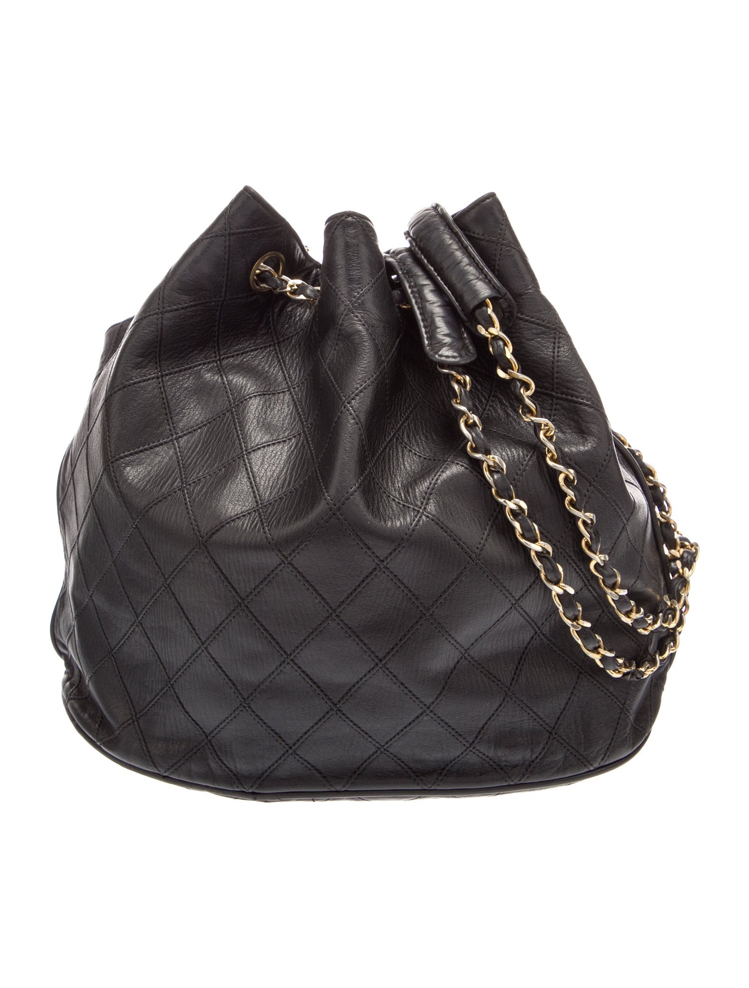 Chanel Quilted Drawstring Bucket Bag - Black Bucket Bags, Handbags ...