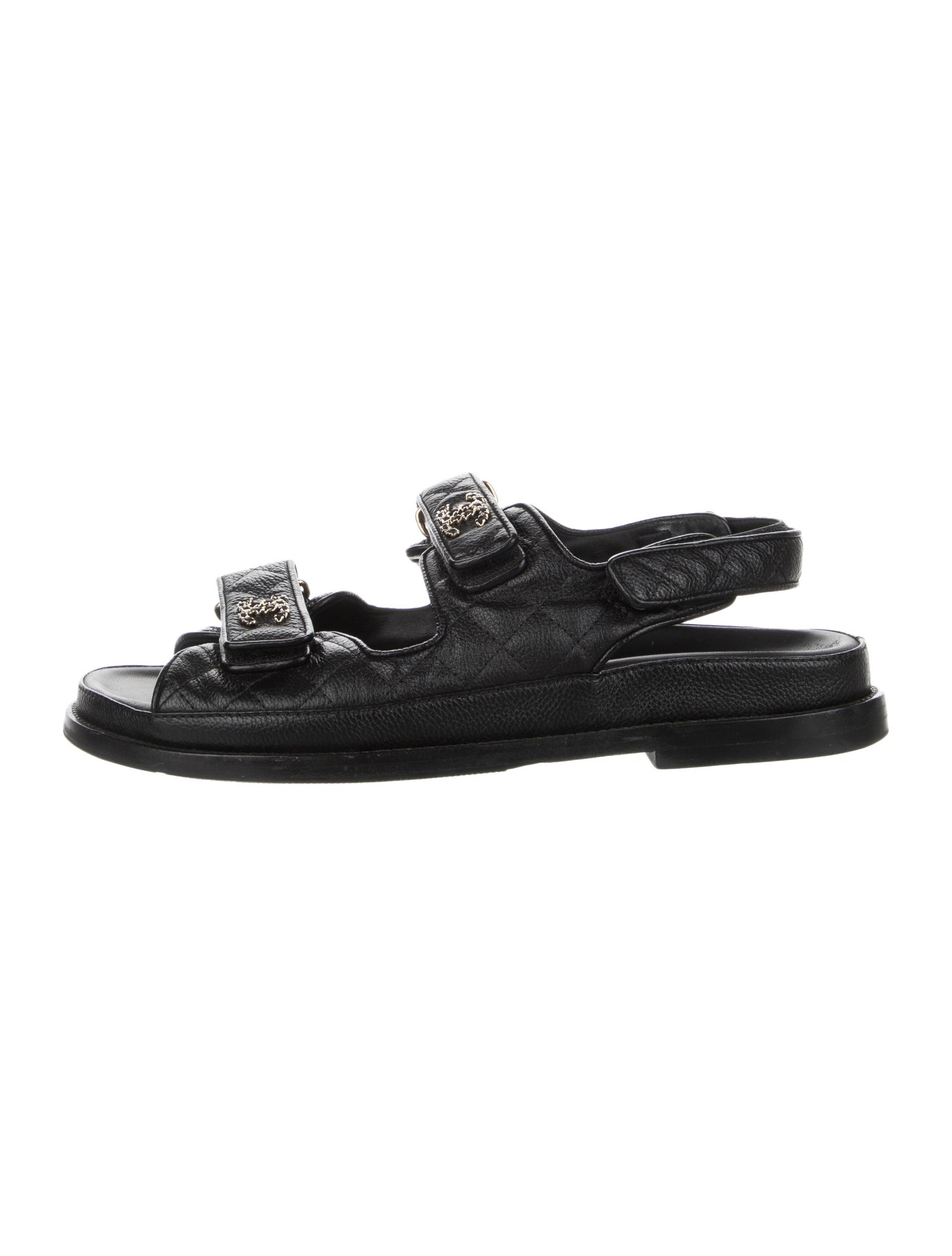 Chanel Interlocking CC Logo Leather Slides - Black Sandals, Shoes ...