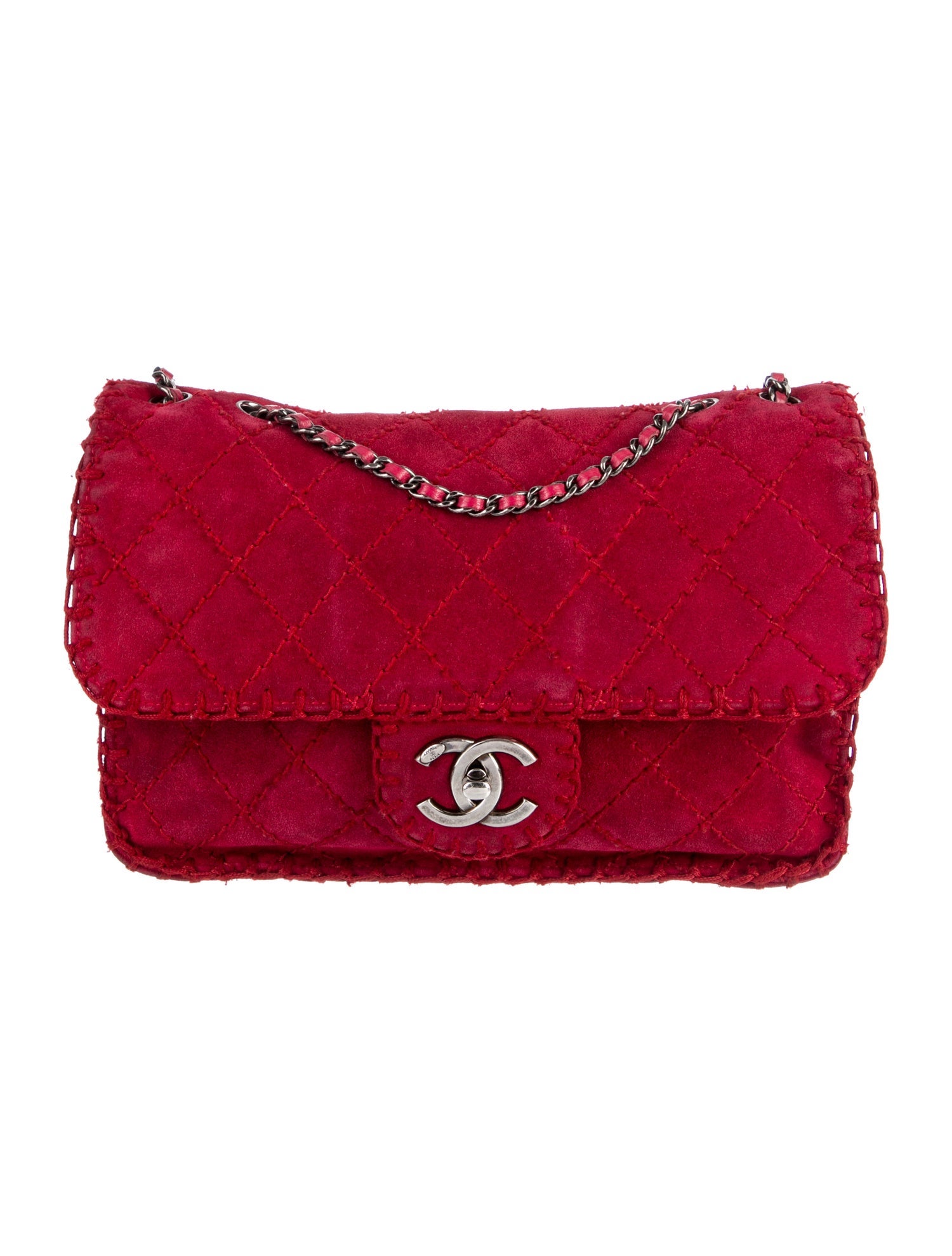 Chanel Suede CC Flap Shoulder Bag - Red Shoulder Bags, Handbags ...