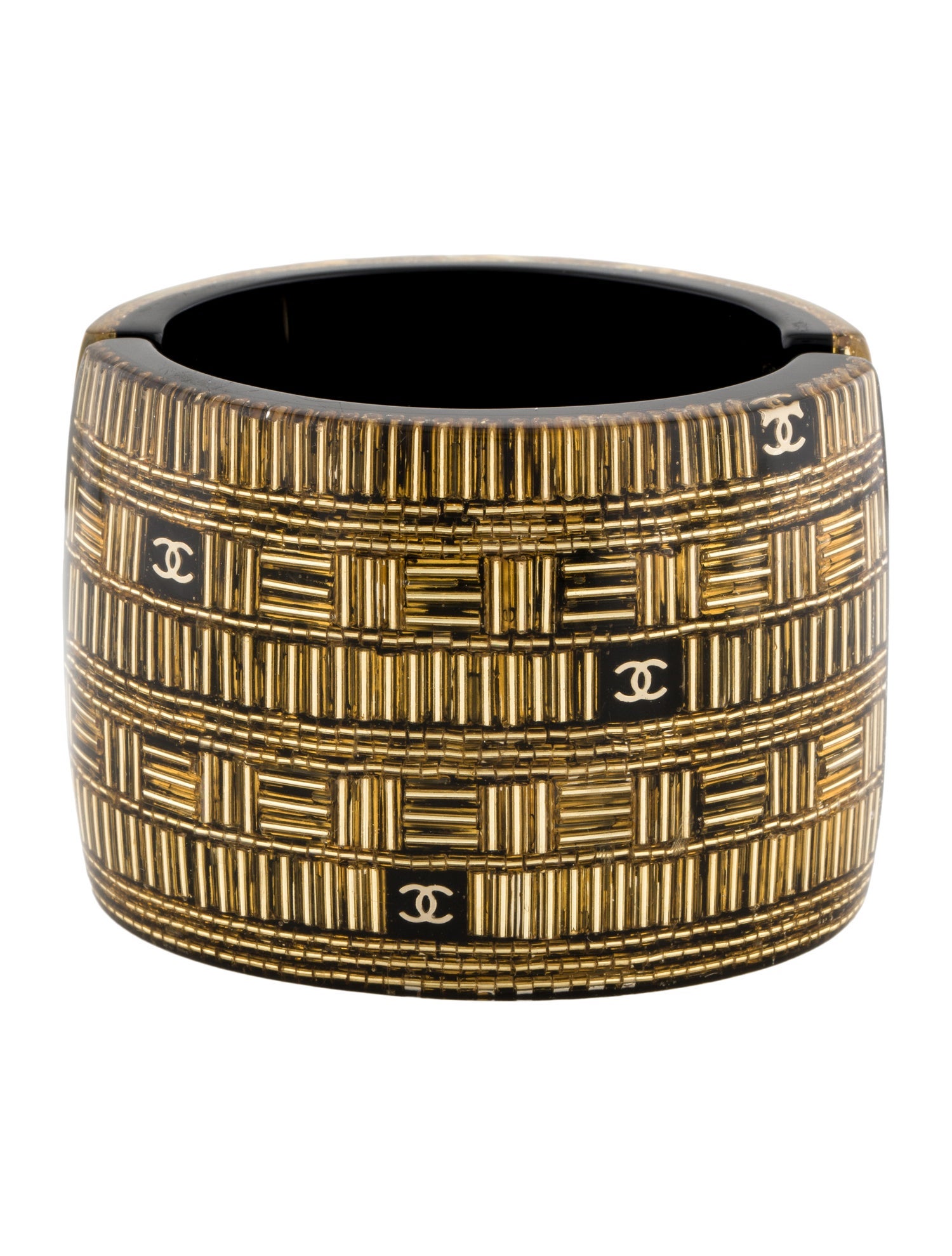 Chanel Vintage Textured Hinged Bracelet - Gold-Plated Bangle, Bracelets ...
