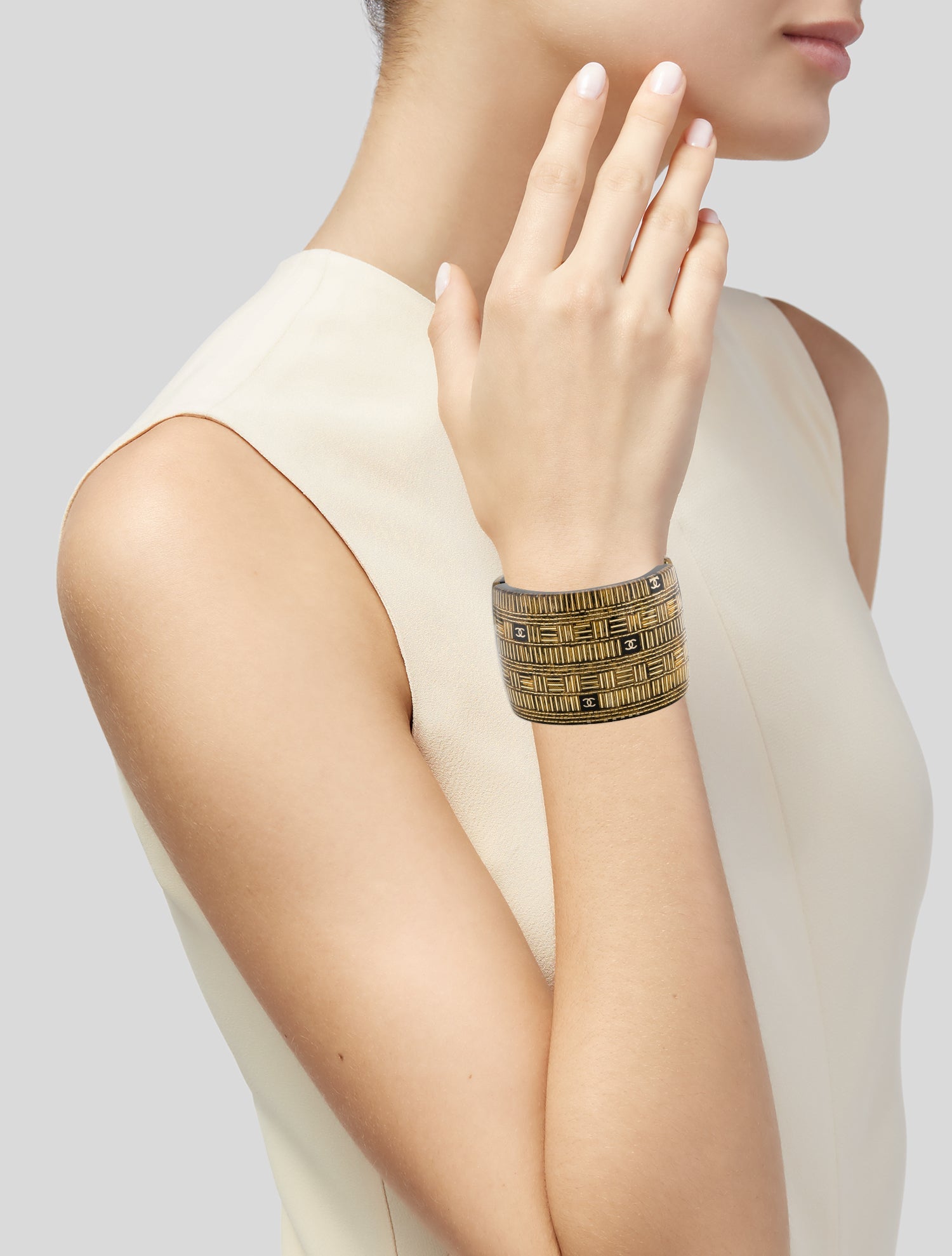 Chanel Vintage Textured Hinged Bracelet - Gold-Plated Bangle, Bracelets ...