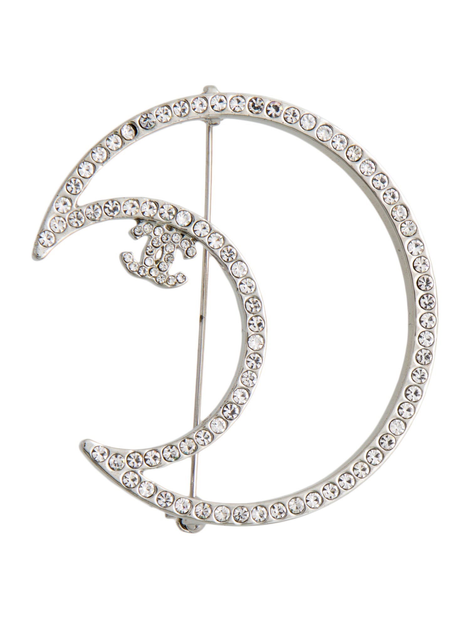 Chanel Strass CC Moon Brooch Pin - Palladium-Plated Pin, Brooches ...