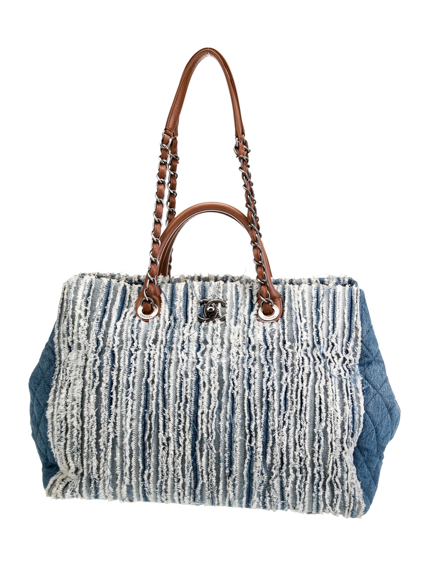 Chanel Large Denim Fringed Shopping Tote - Blue Totes, Handbags ...