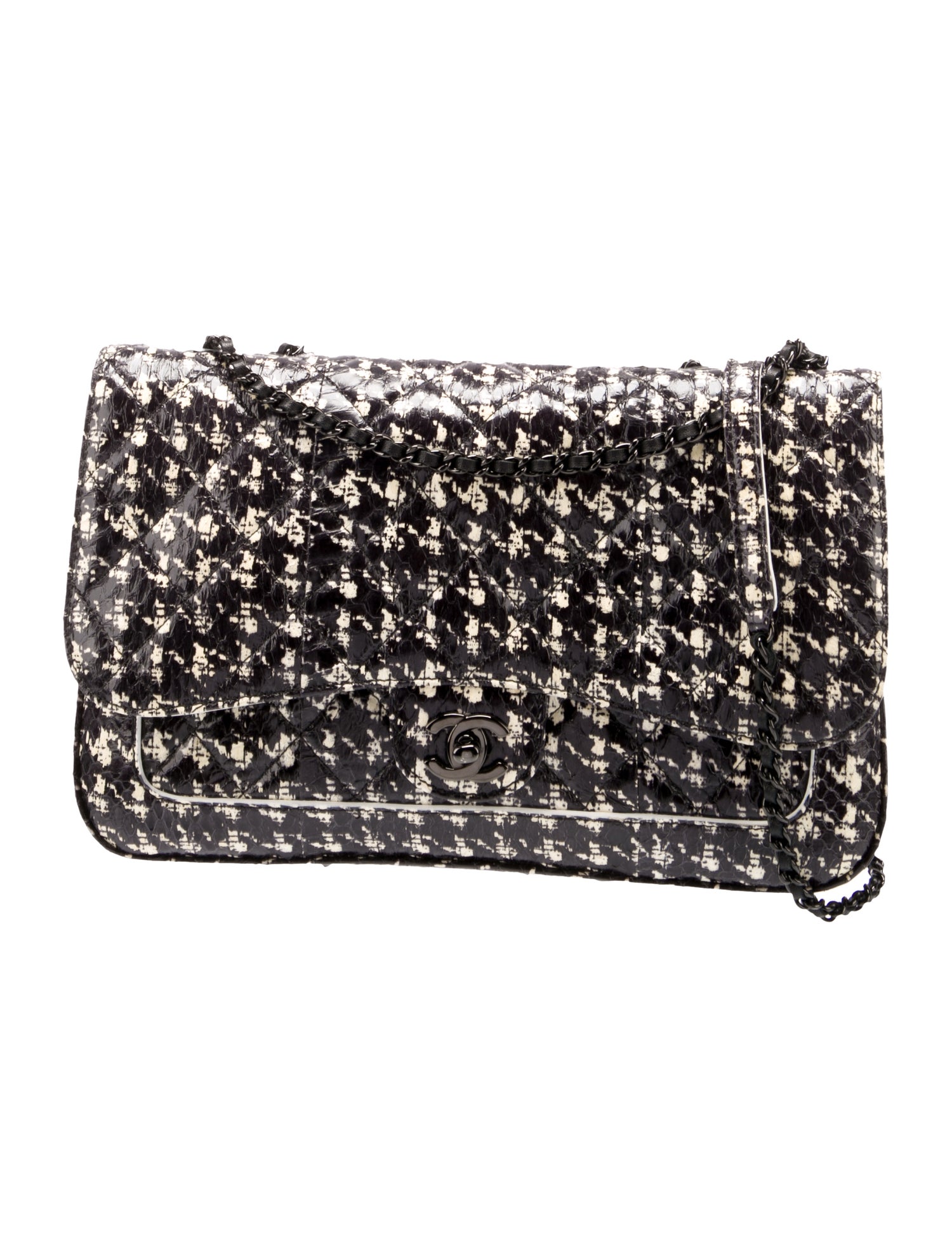 Chanel Houndstooth Python Flap Bag - Black Shoulder Bags, Handbags ...