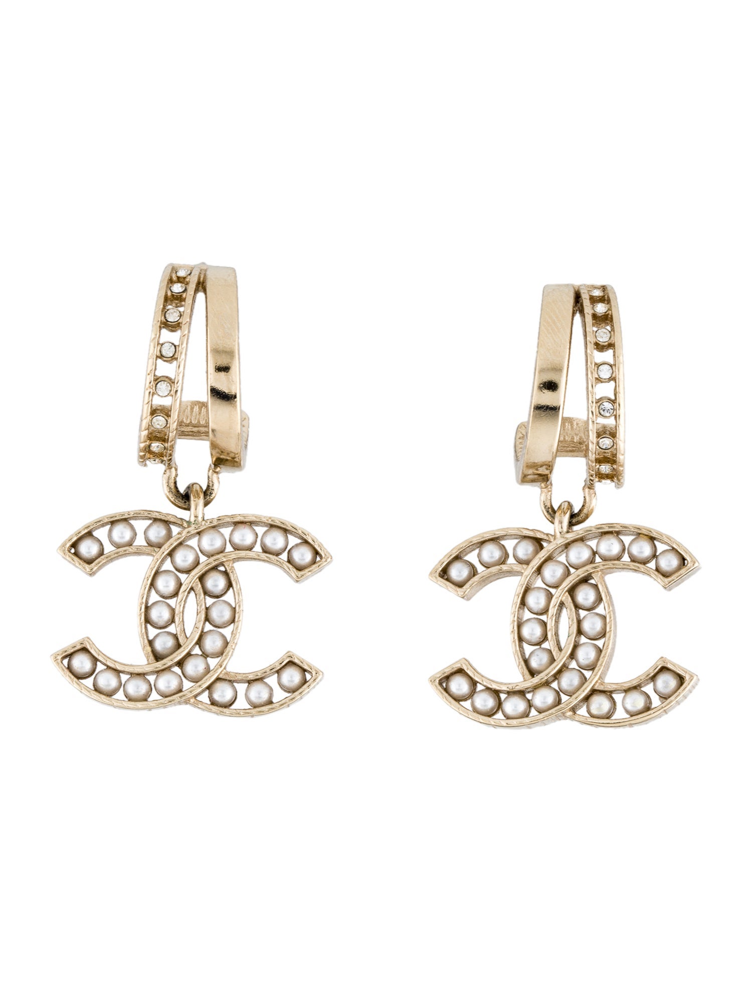 Chanel 2021 Faux Pearl & Strass CC Drop Earrings - Gold-Plated Drop ...
