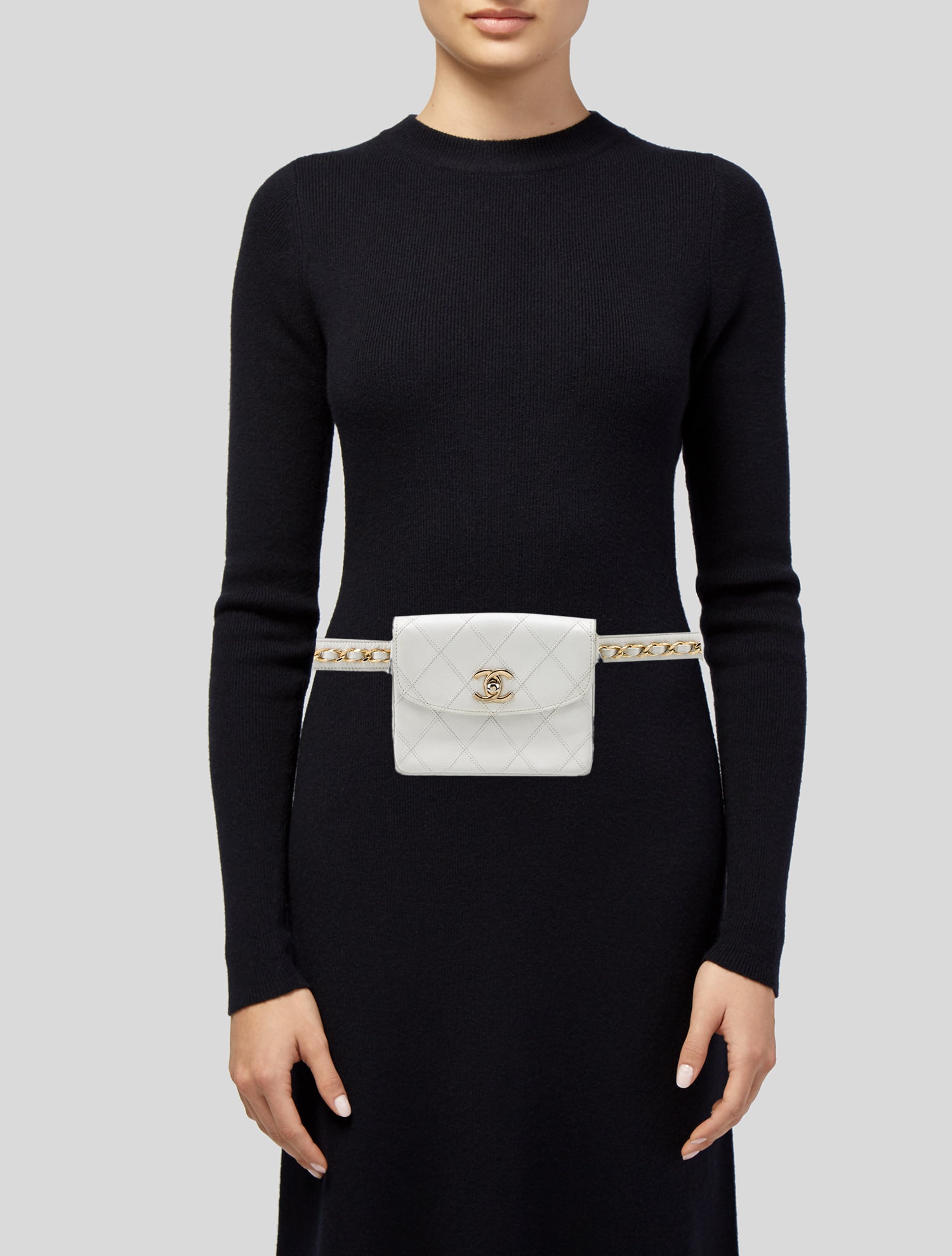 Chanel Quilted Chain-Link Waist Belt - White Crossbody Bags, Handbags ...