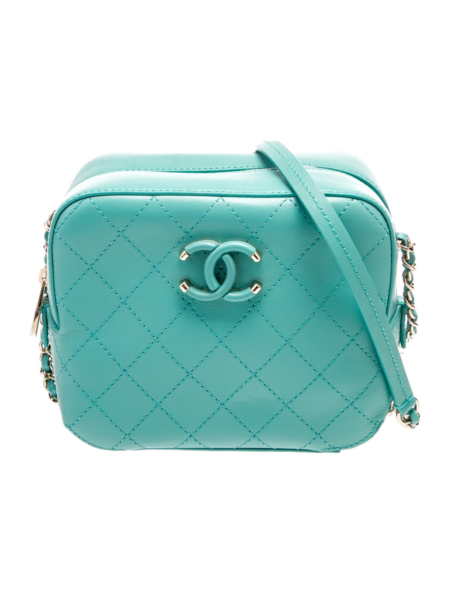 Chanel Stitched Enamel CC Camera Case - Blue Shoulder Bags, Handbags ...