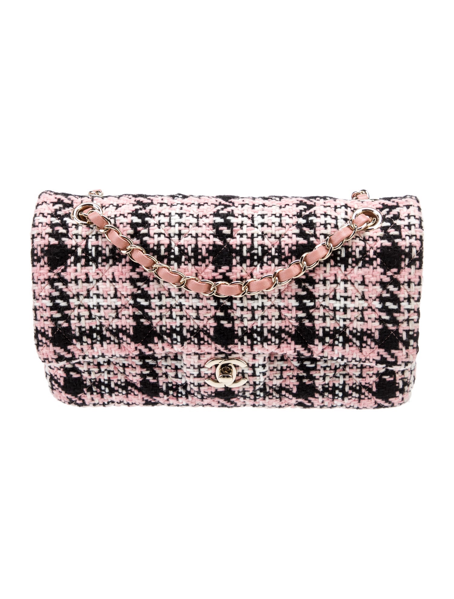 Chanel Tweed Classic Medium Double Flap Bag - Pink Shoulder Bags ...