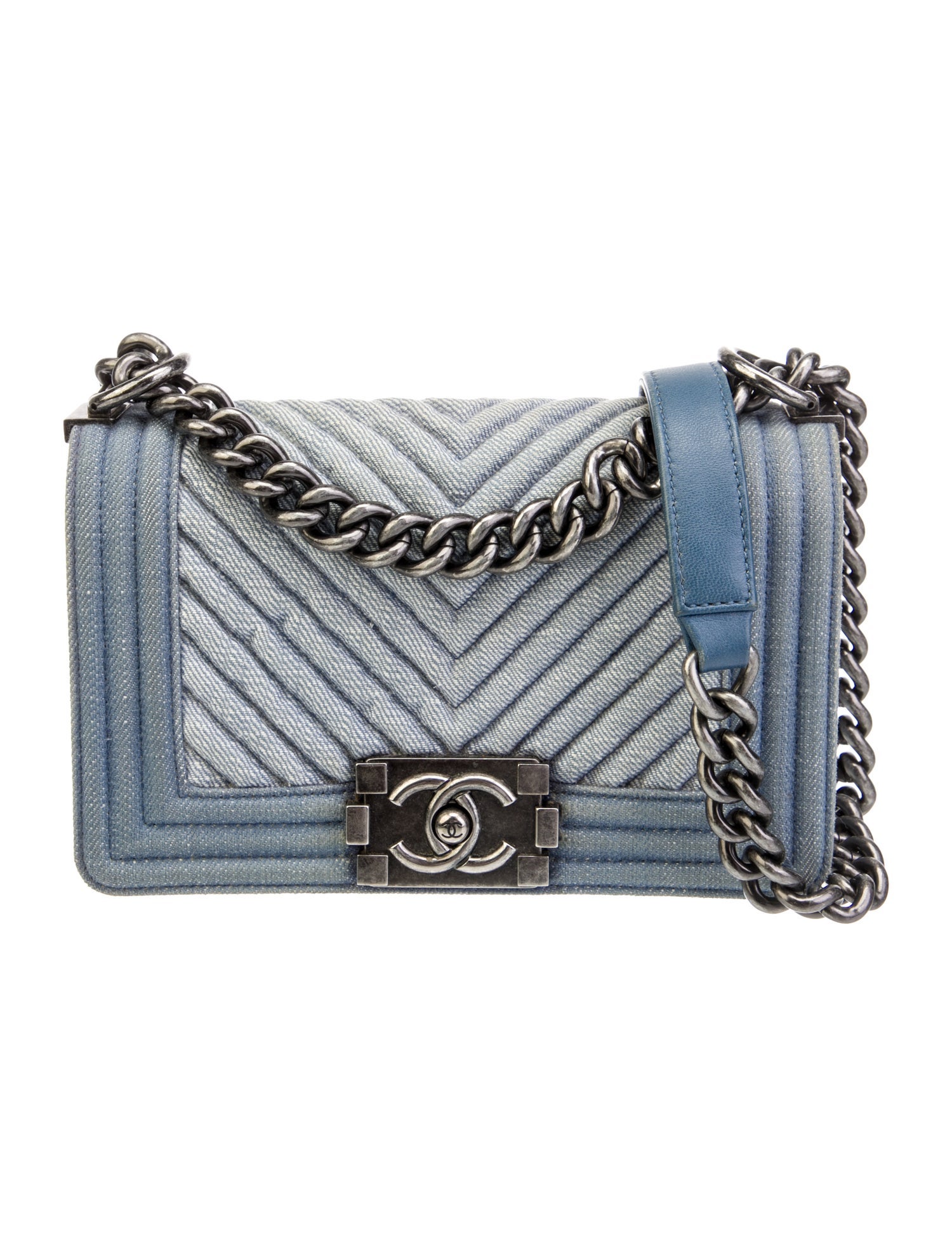Chanel Large Denim Chevron Boy Bag - Shoulder Bags, Handbags | The RealReal