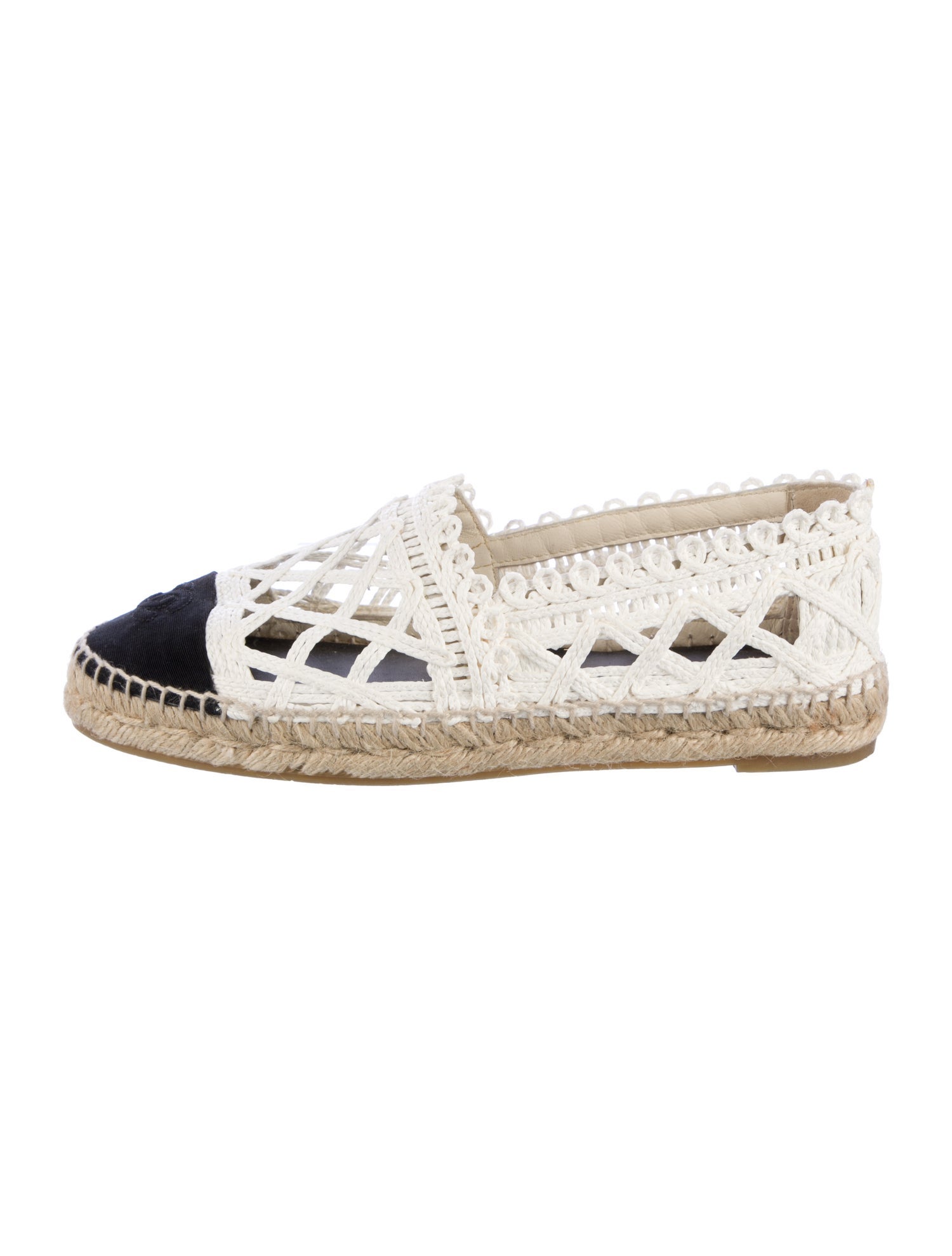 Chanel Interlocking CC Logo Cutout Accent Espadrilles - White Flats ...