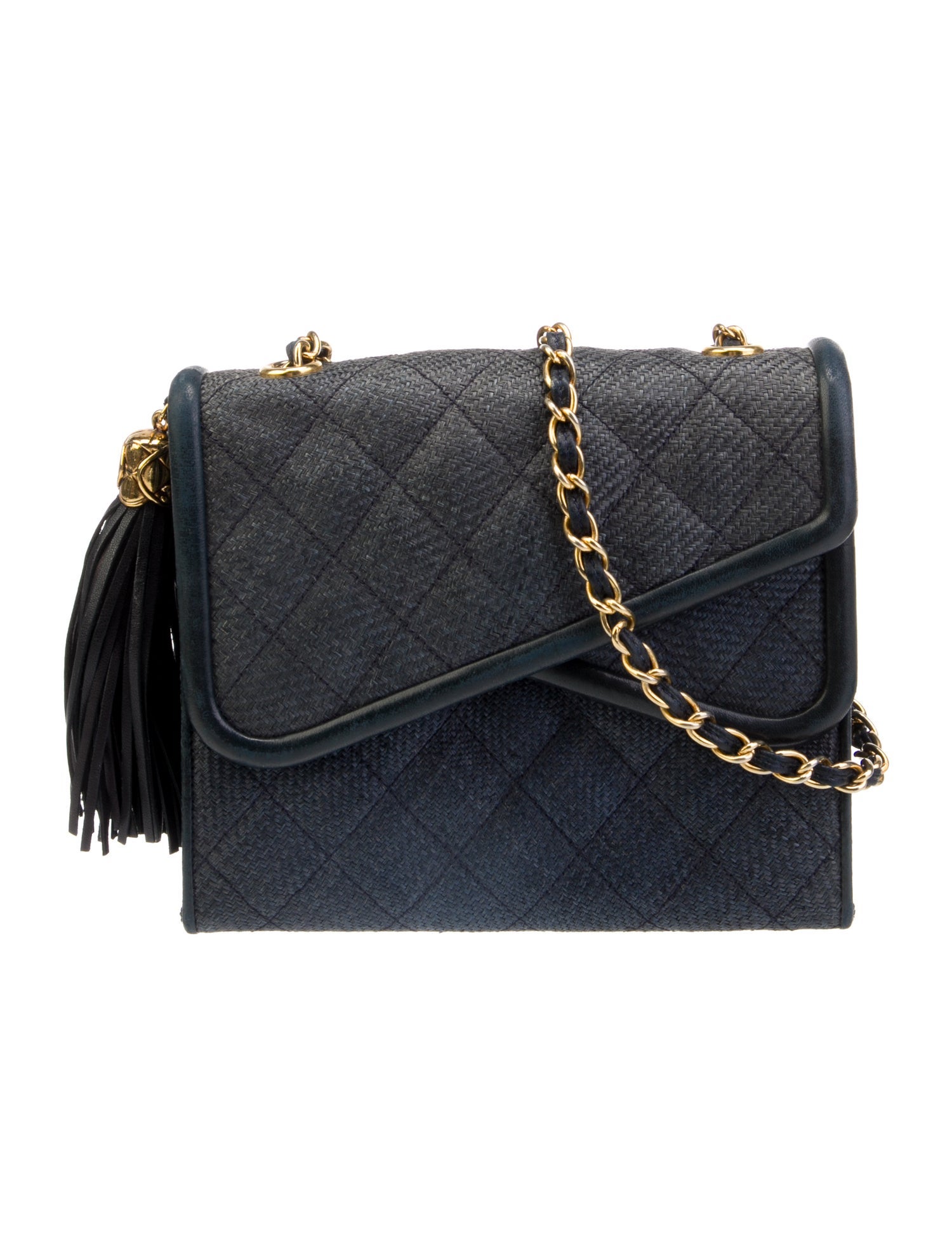 Chanel Raffia Quilted Tassel Flap Bag - Blue Shoulder Bags, Handbags ...