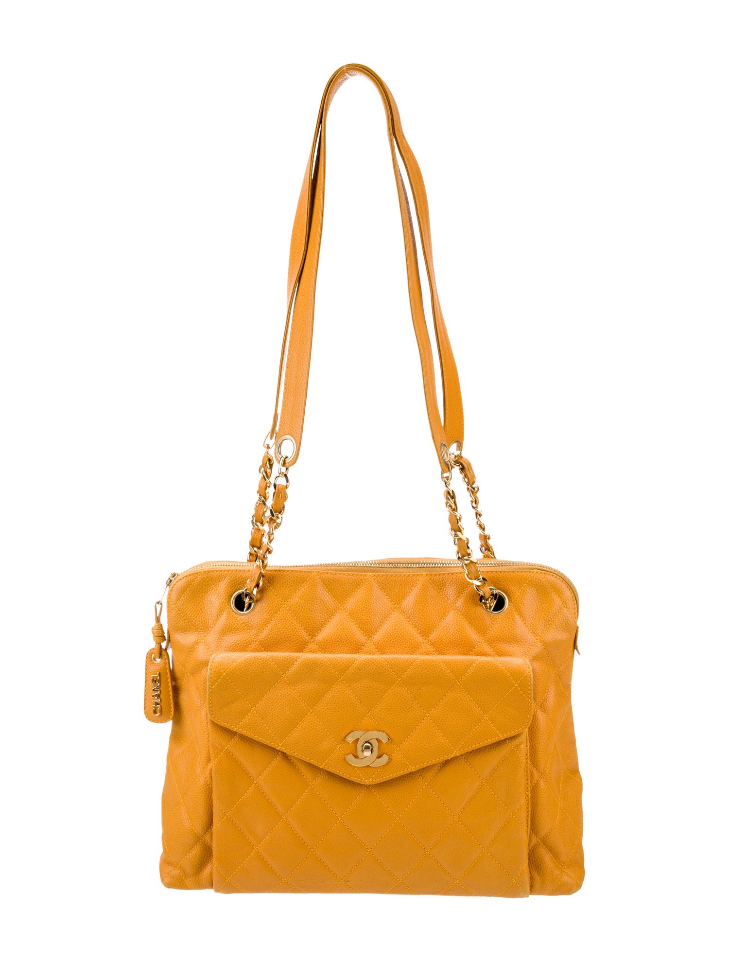 Chanel Caviar Front Pocket Shoulder Bag - Yellow Shoulder Bags ...