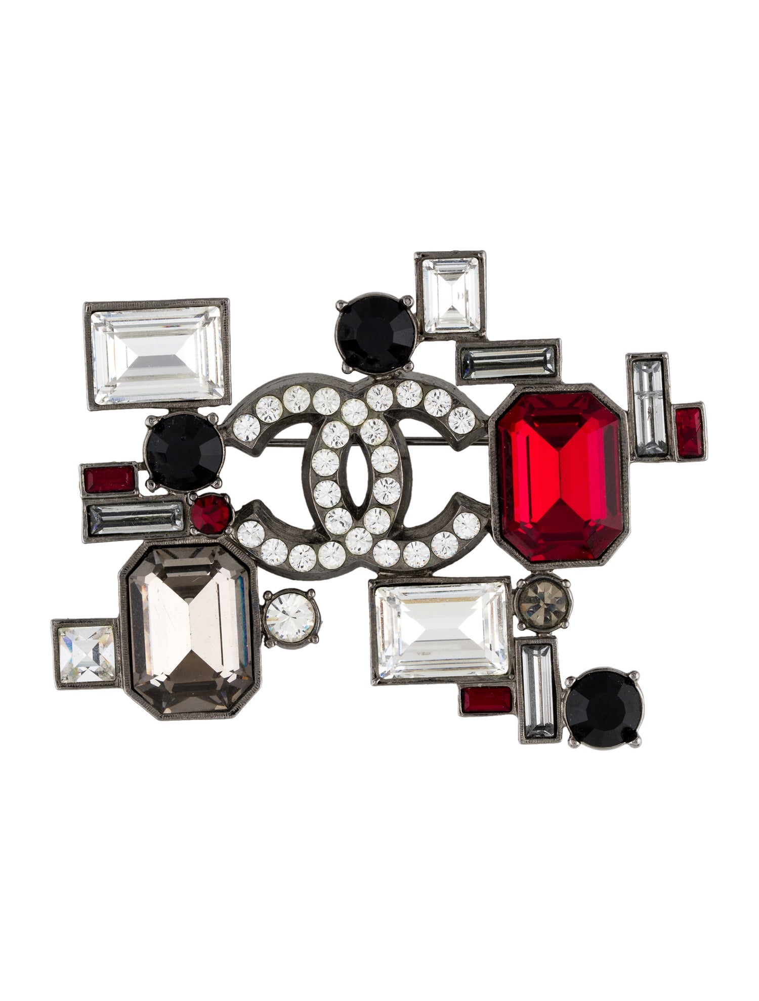 Chanel Strass CC Geometric Brooch - Black, Ruthenium-Plated Pin ...