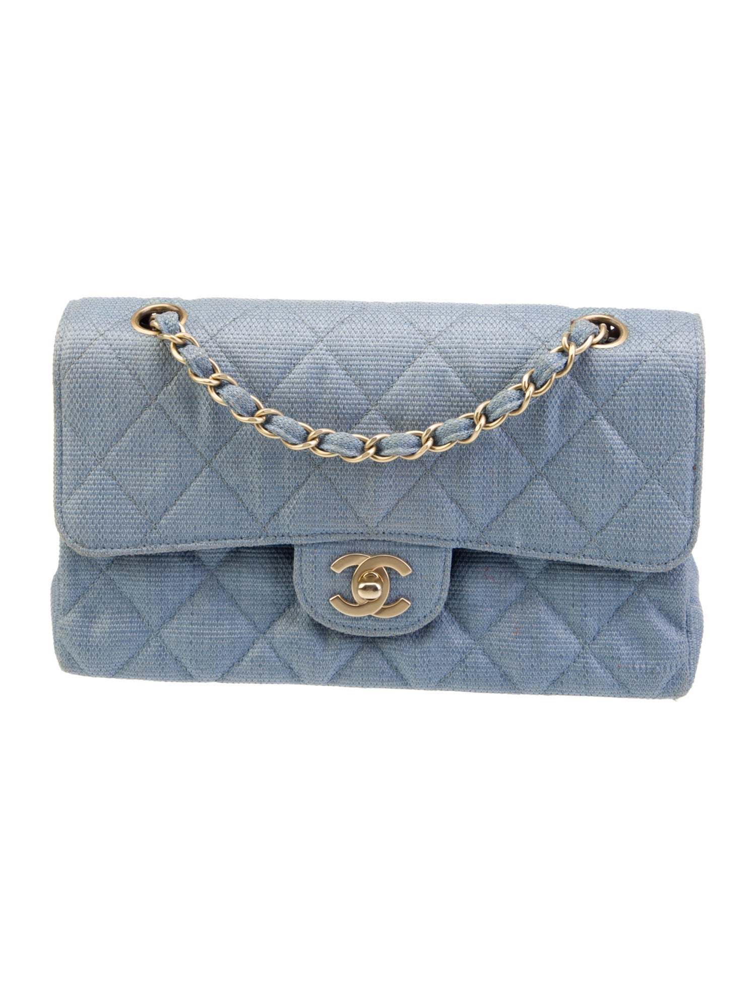 Chanel Classic Small Raffia Double Flap Bag - Blue Shoulder Bags ...