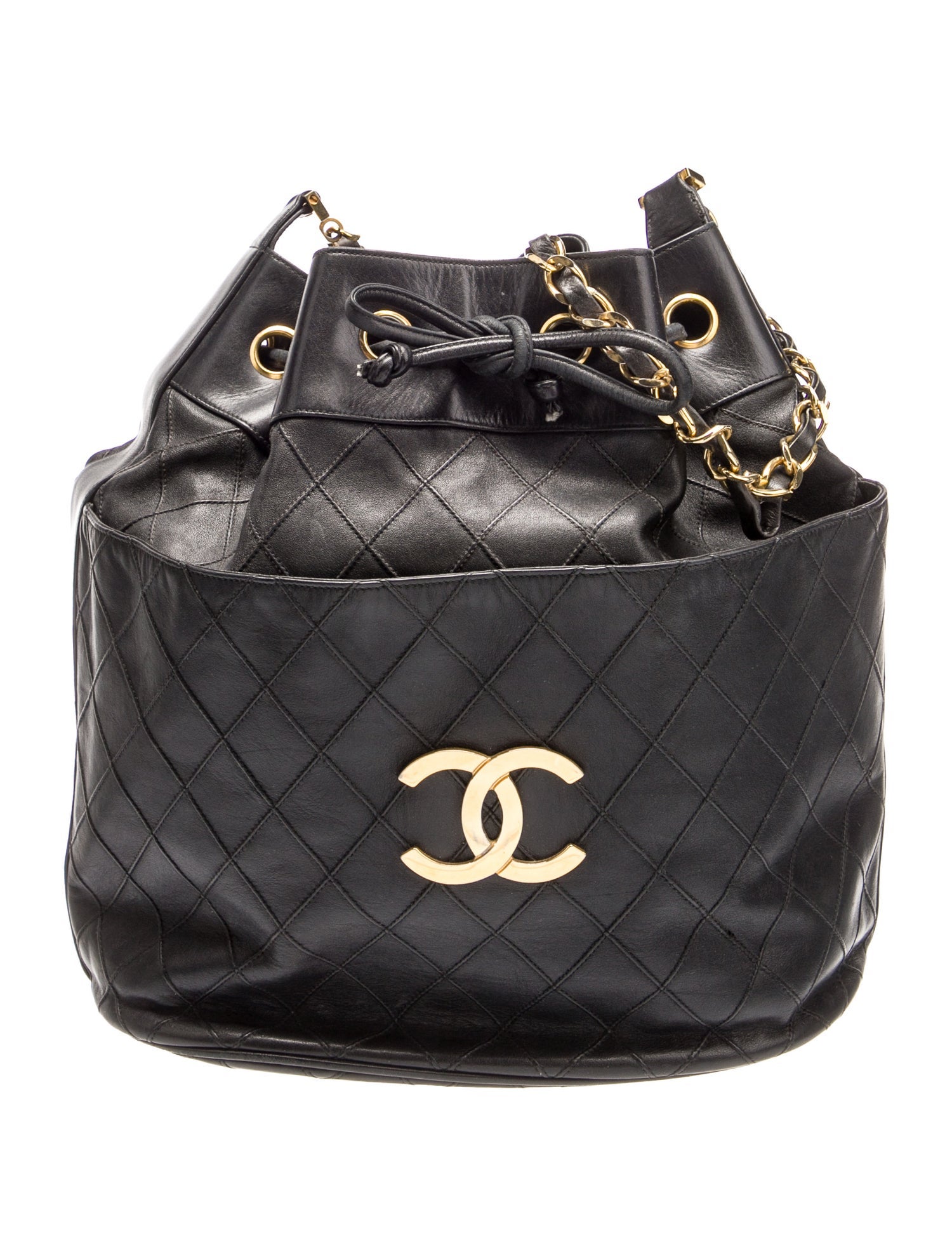 Chanel Quilted Drawstring Bucket Bag - Black Bucket Bags, Handbags ...