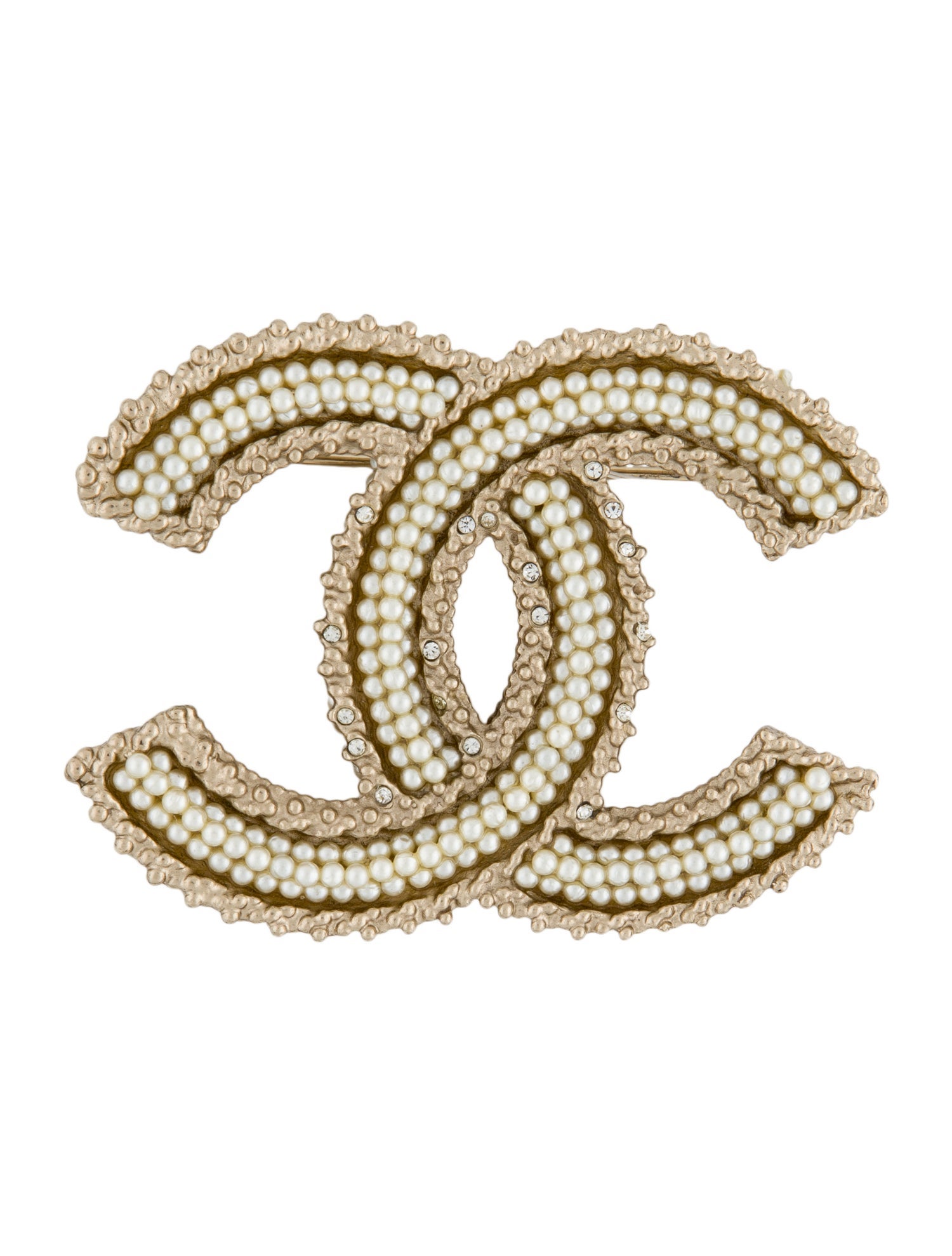 Chanel Faux Pearl, Strass & Enamel CC Brooch - Gold-Plated Pin ...