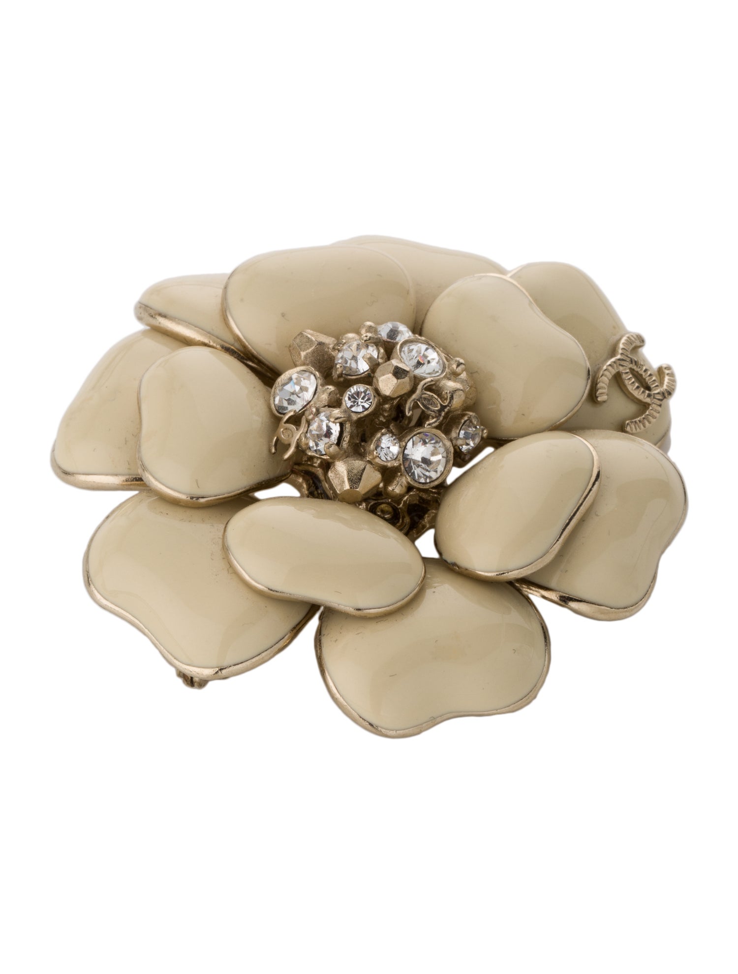 Chanel Strass & Enamel CC Camellia Brooch - Gold-Plated Pin, Brooches ...