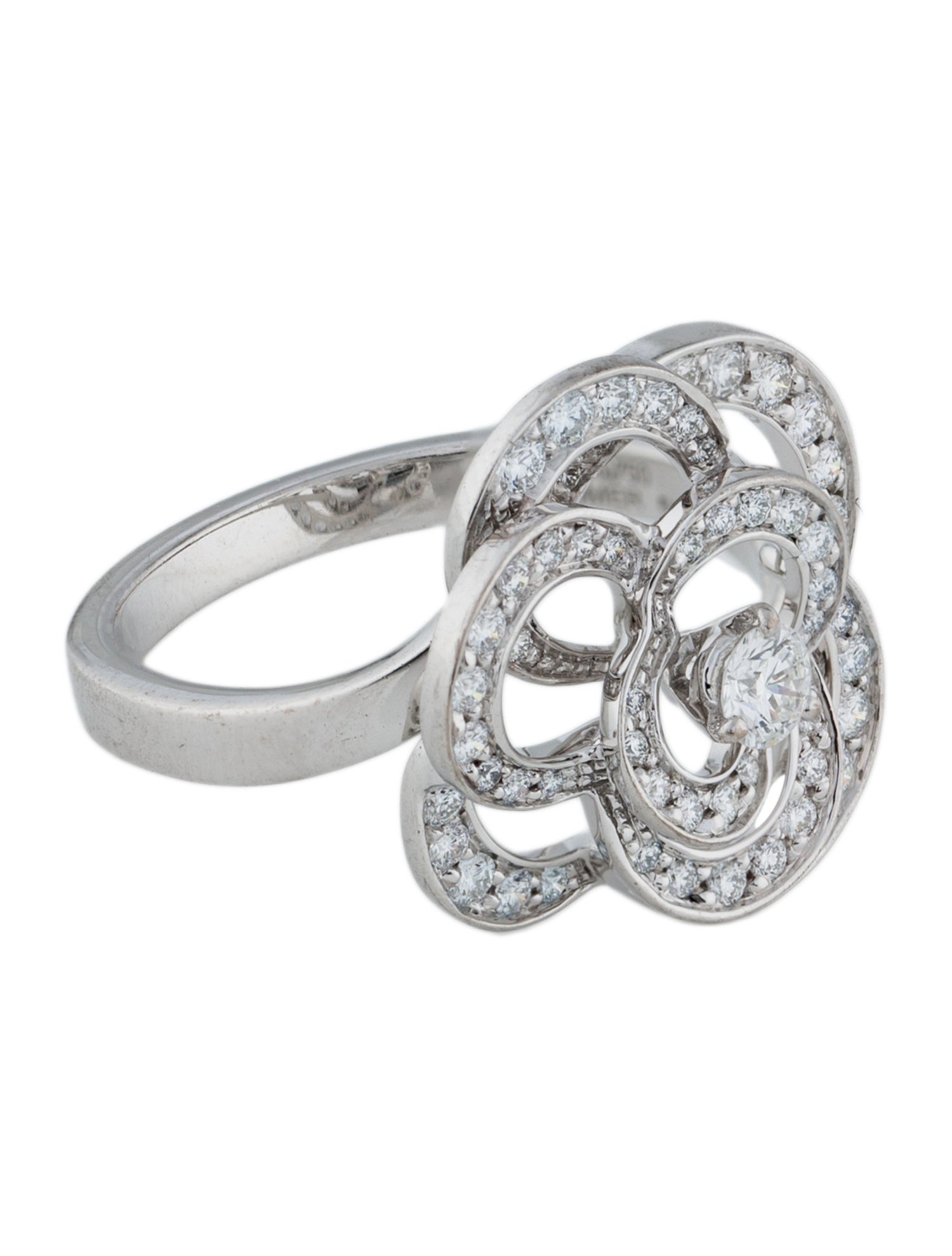 Chanel 18K Diamond Fil de Camélia Cocktail Ring - Rhodium-Plated 18K ...