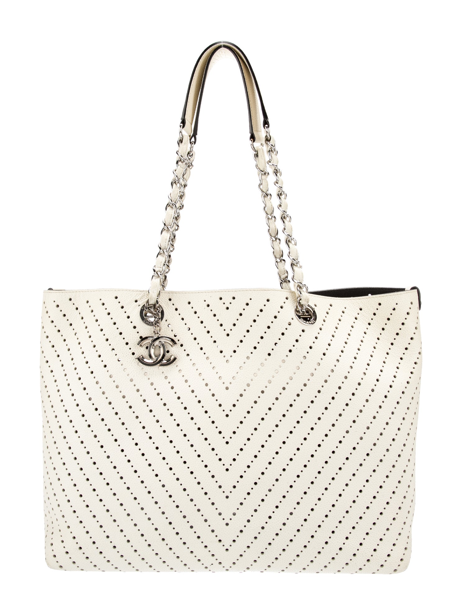 Chanel Perforated Chevron Tote - White Totes, Handbags - CHA1140137 ...