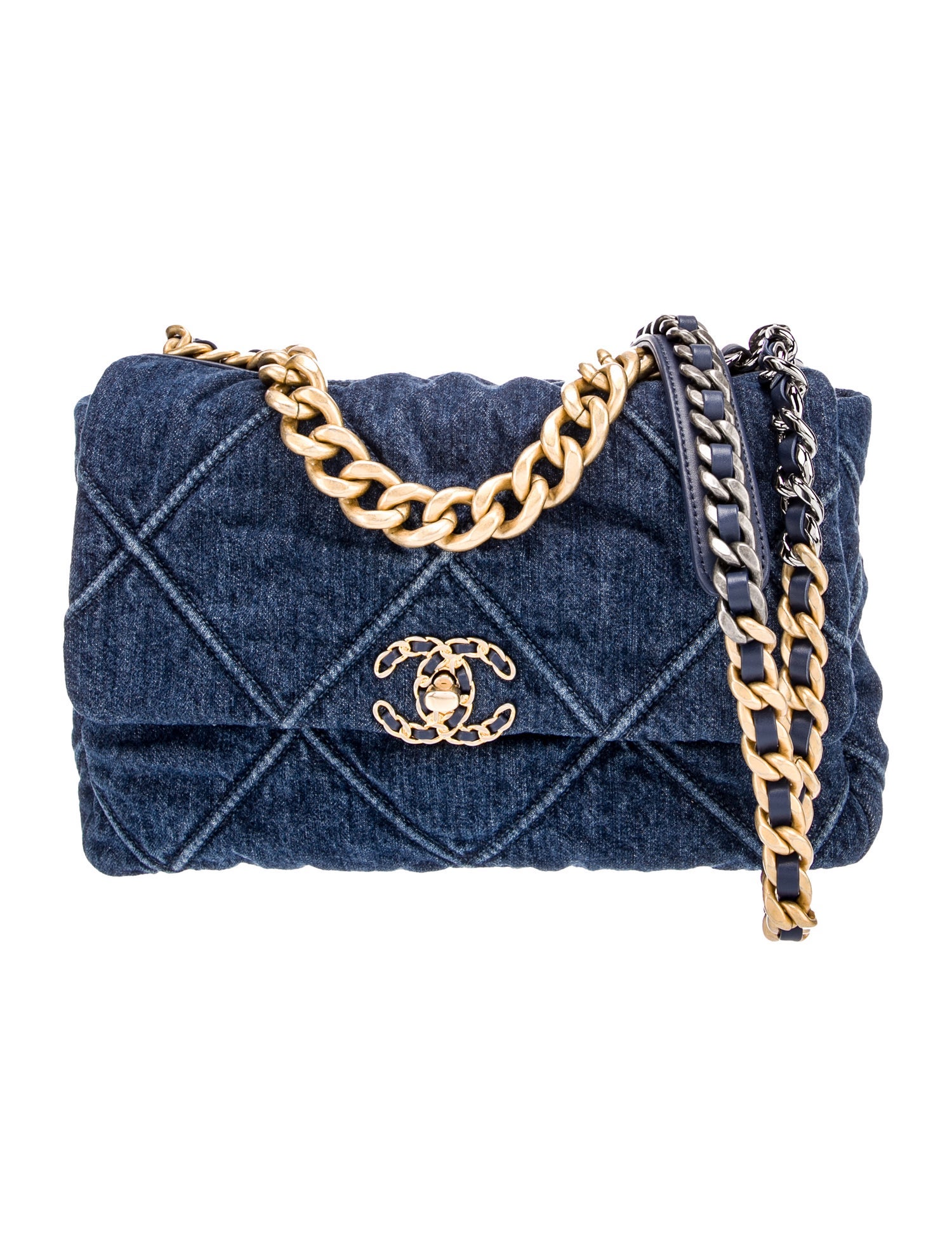 Chanel Large Denim 19 Flap Bag - Blue Shoulder Bags, Handbags ...