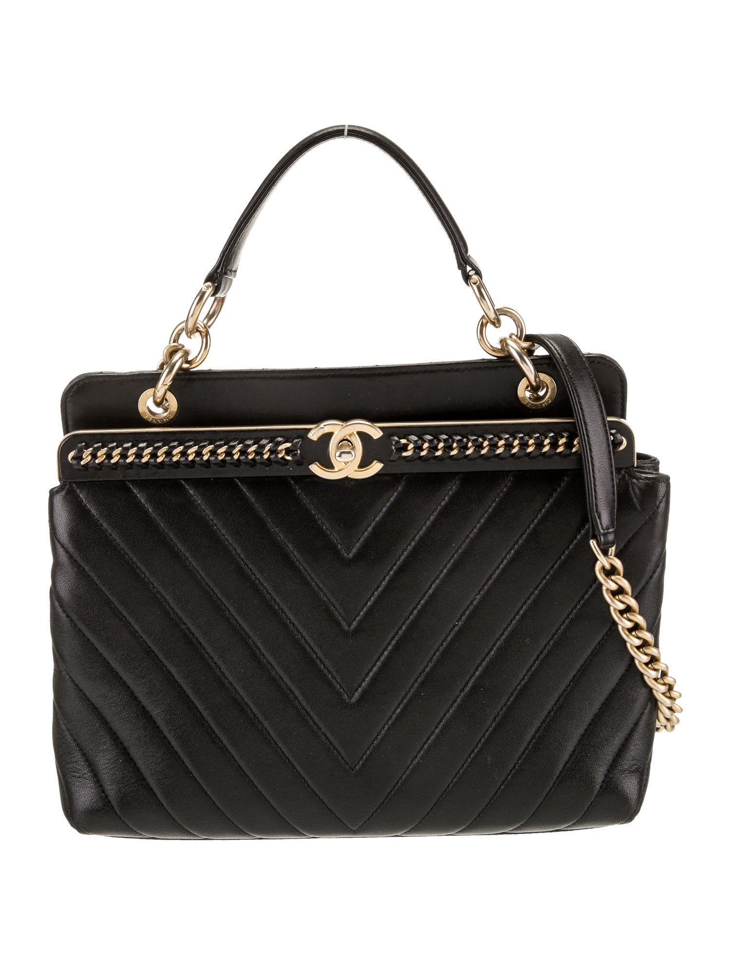 Chanel Chevron Top Handle Bag - Black Shoulder Bags, Handbags ...