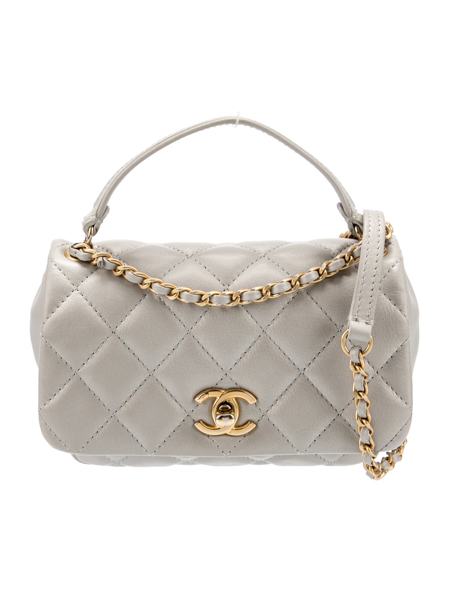 Chanel Mini Top Handle Flap Bag - Grey Crossbody Bags, Handbags ...