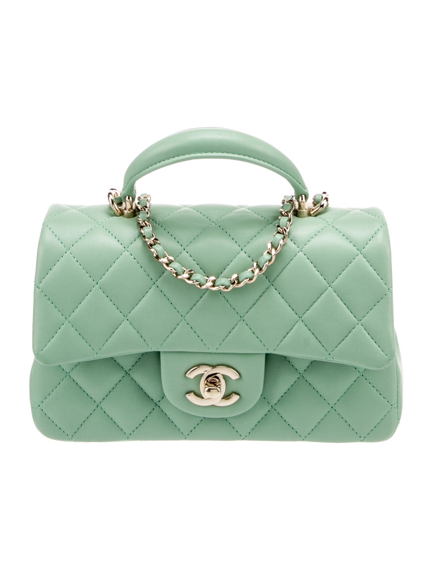 Chanel Rectangular Mini Top Handle Flap Bag - Green Shoulder Bags ...
