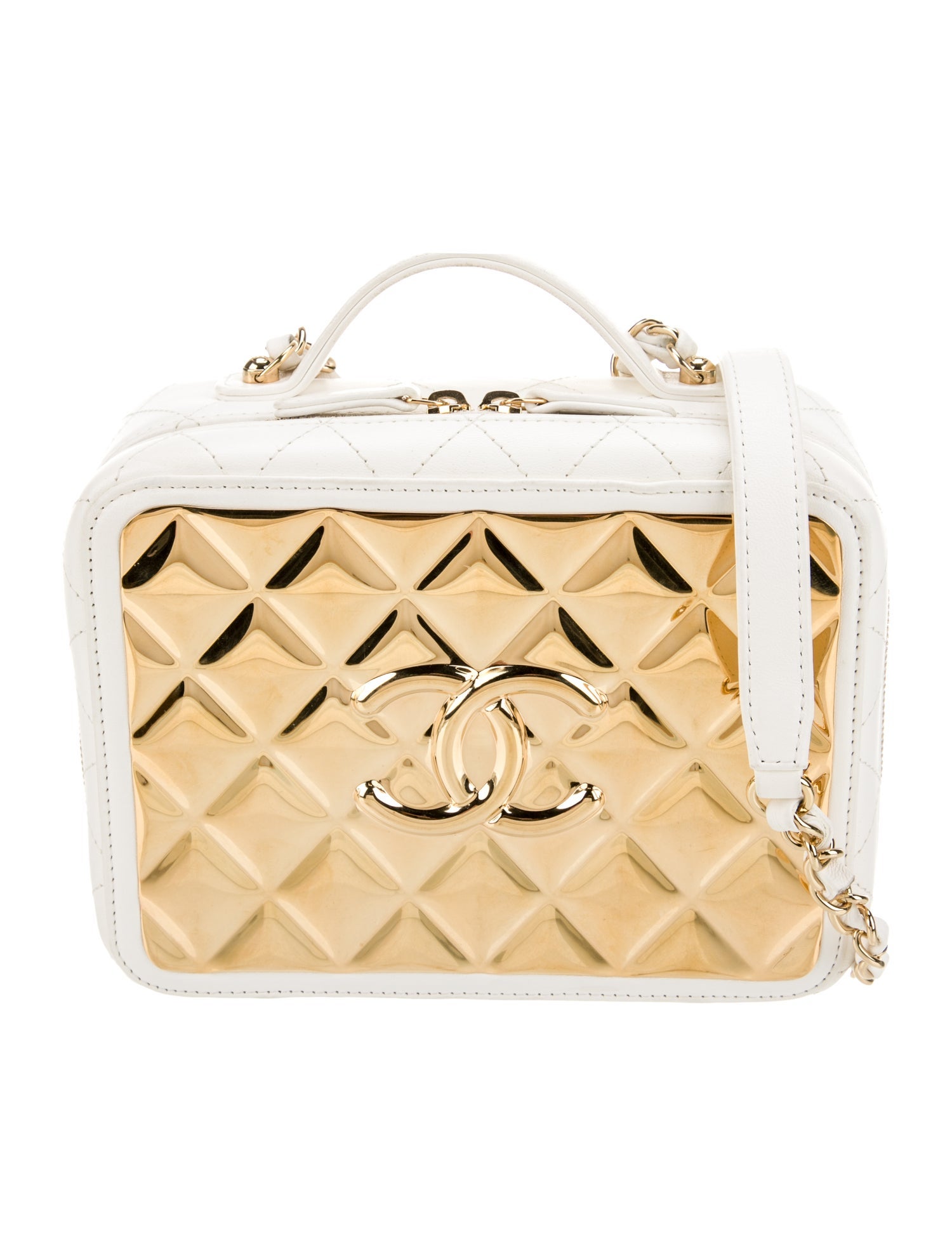 Chanel Golden Plate Vanity Case - White Crossbody Bags, Handbags ...