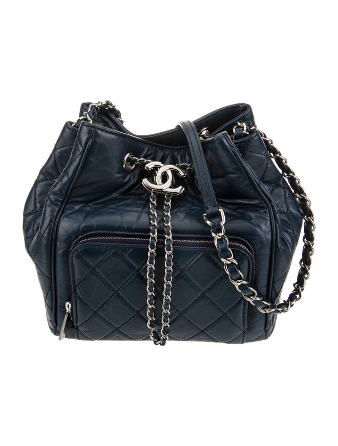 Chanel Quilted Dweller Drawstring Bucket Bag - Blue Bucket Bags ...