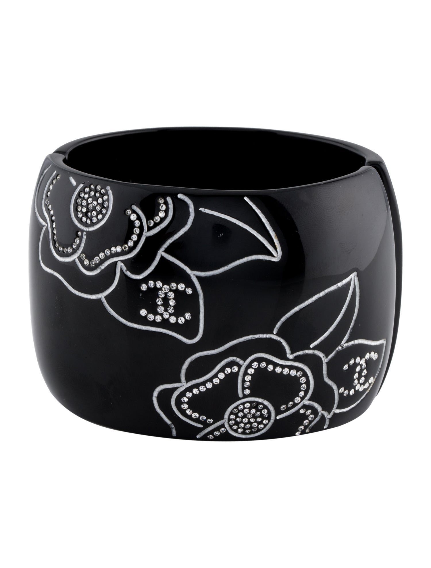 Chanel Resin & Strass CC Camellia Bracelet - Palladium-Plated Bangle ...