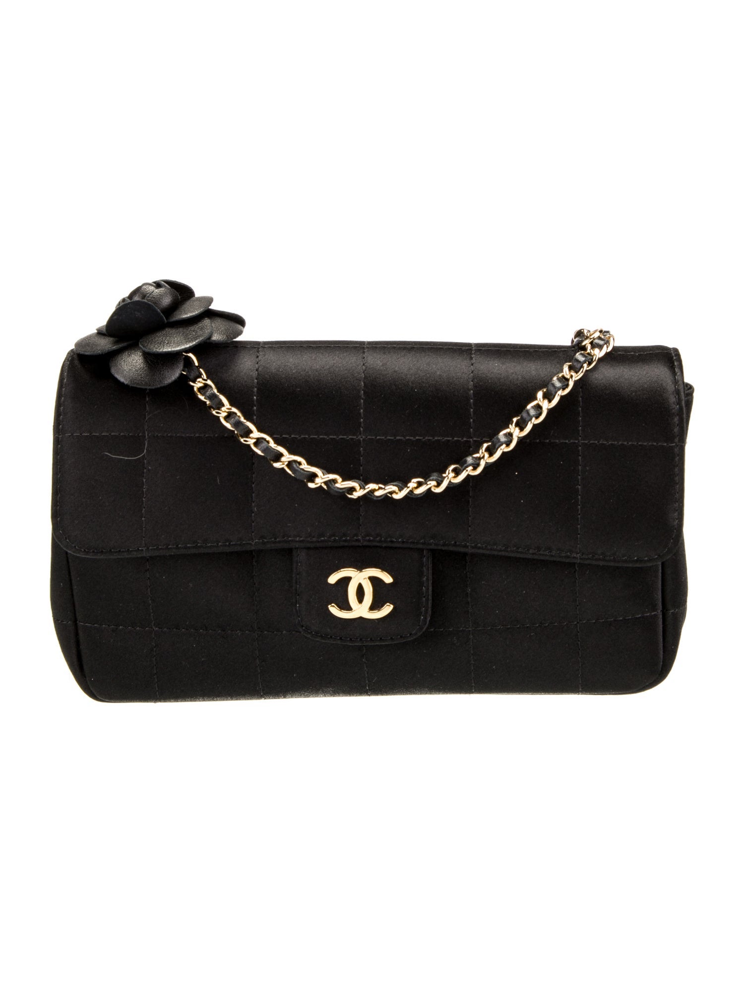 Chanel Extra Mini Square Quilt Camellia Flap Bag - Black Shoulder Bags ...