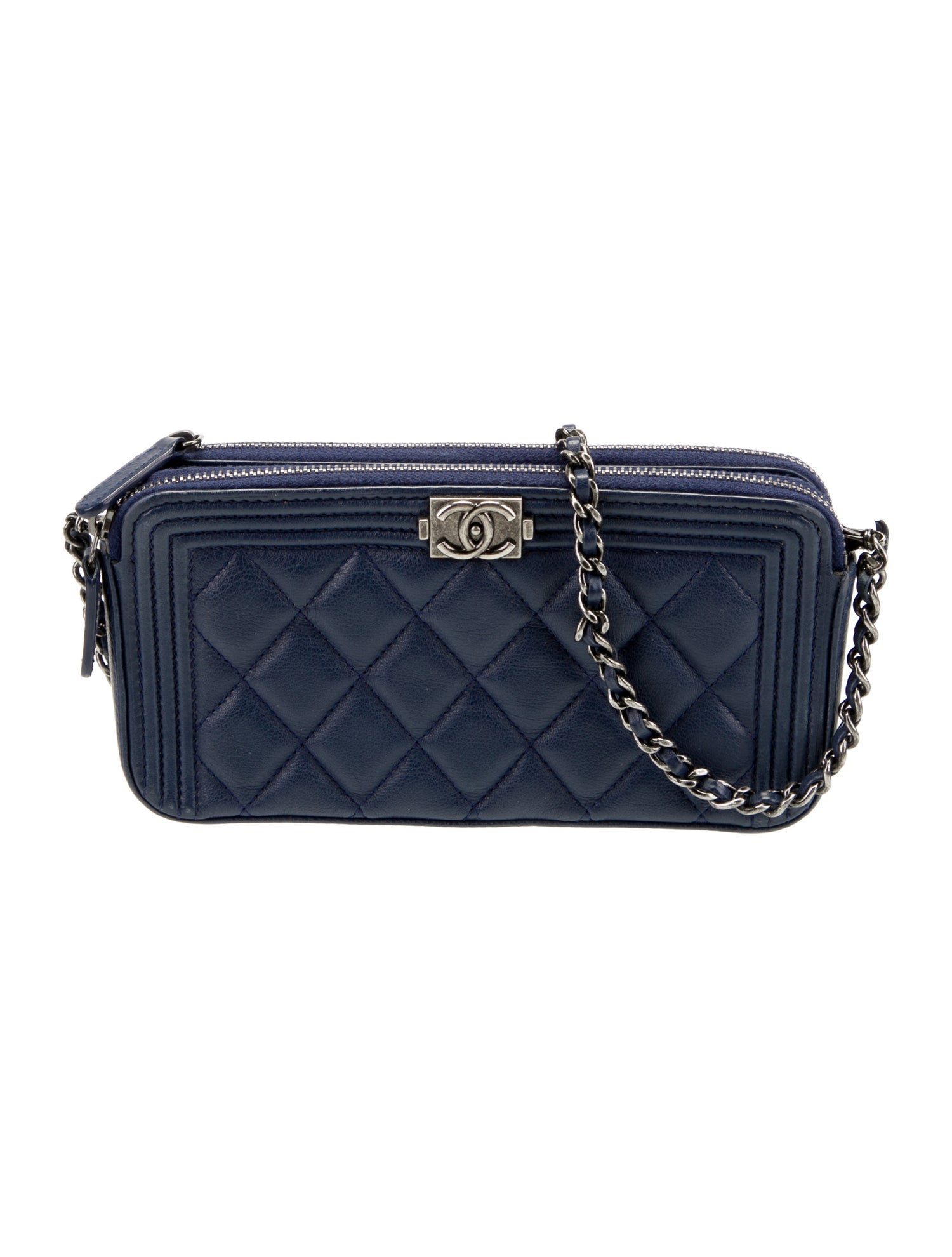 Chanel Boy Double Zip Wallet on Chain - Blue Crossbody Bags, Handbags ...