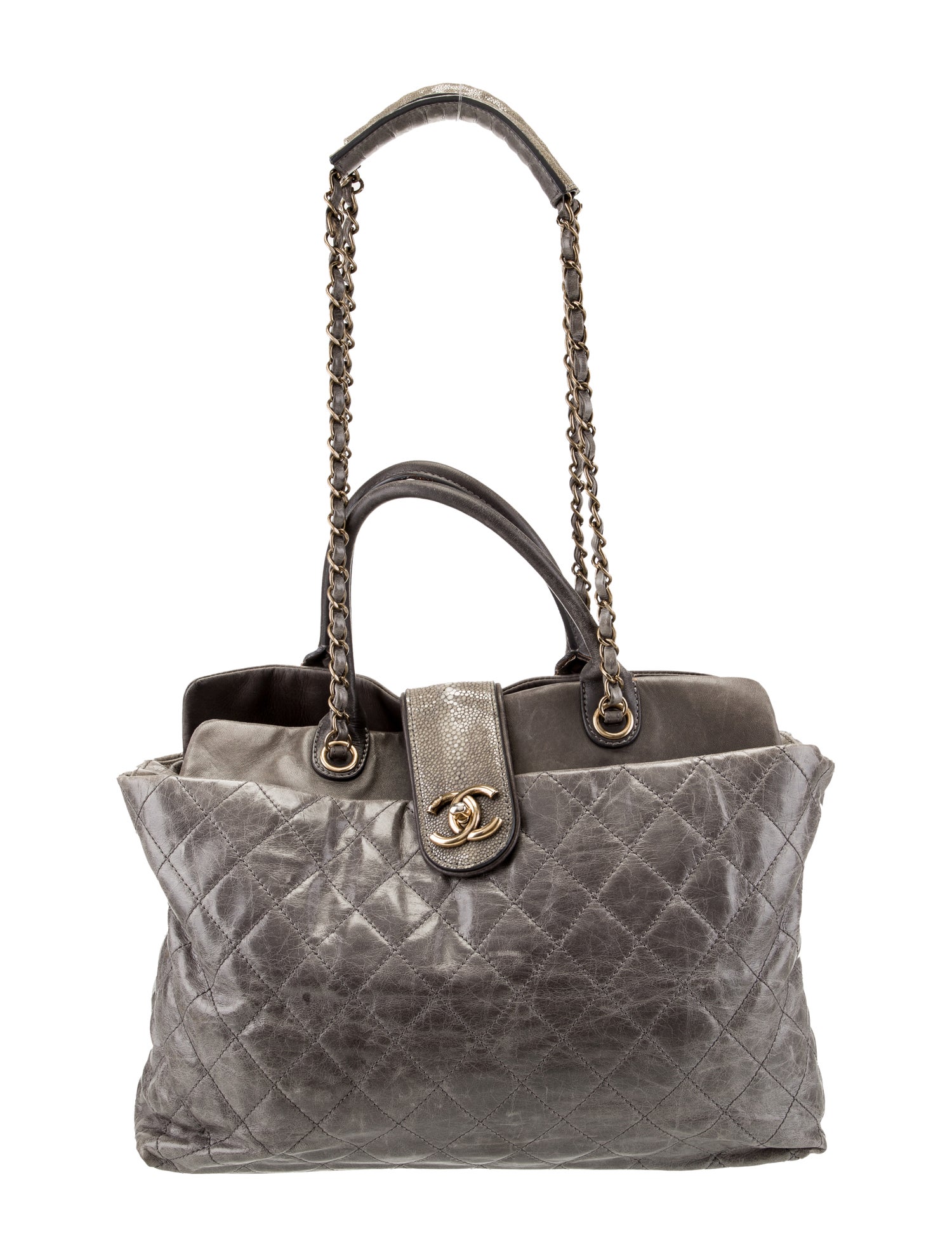 Chanel Galuchat-Trimmed Bindi CC Tote - Grey Handle Bags, Handbags ...