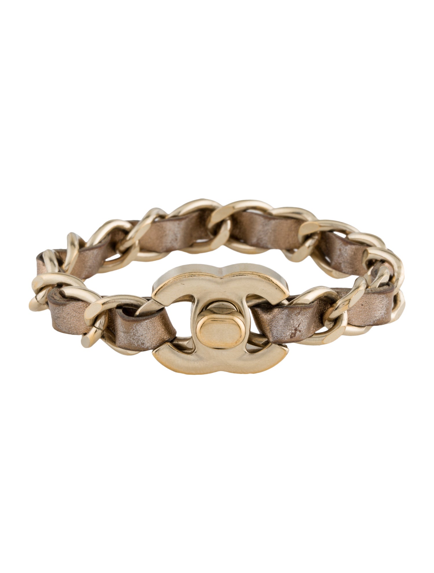 Chanel Leather Turnlock CC Link Bracelet - Gold-Plated Link, Bracelets ...