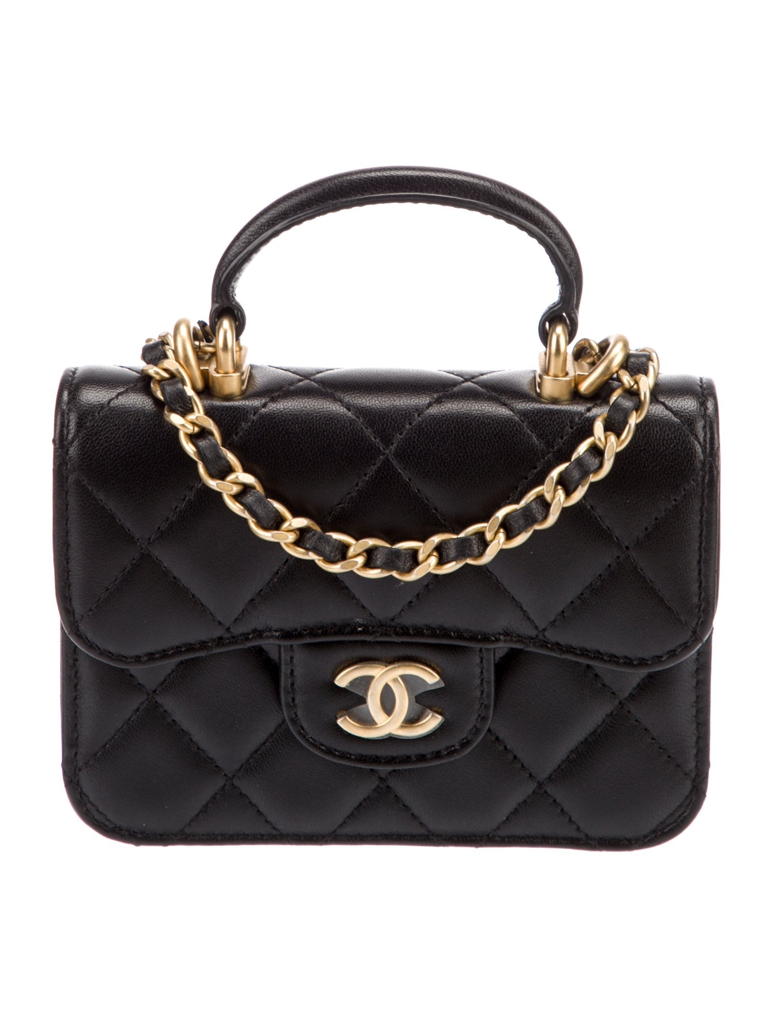 Chanel Top Handle Flap Coin Purse w/ Chain - Black Mini Bags, Handbags ...