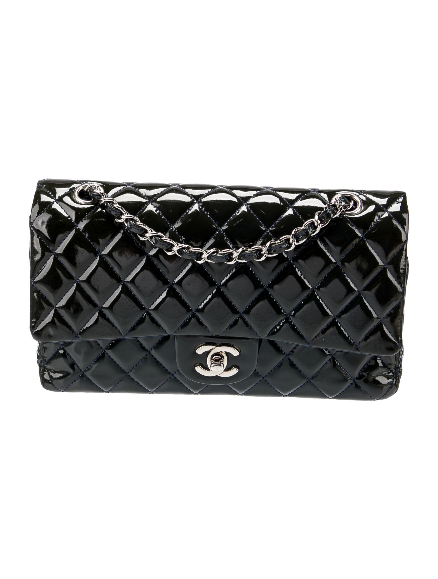 Chanel Classic Patent Medium Double Flap Bag - Blue Shoulder Bags ...