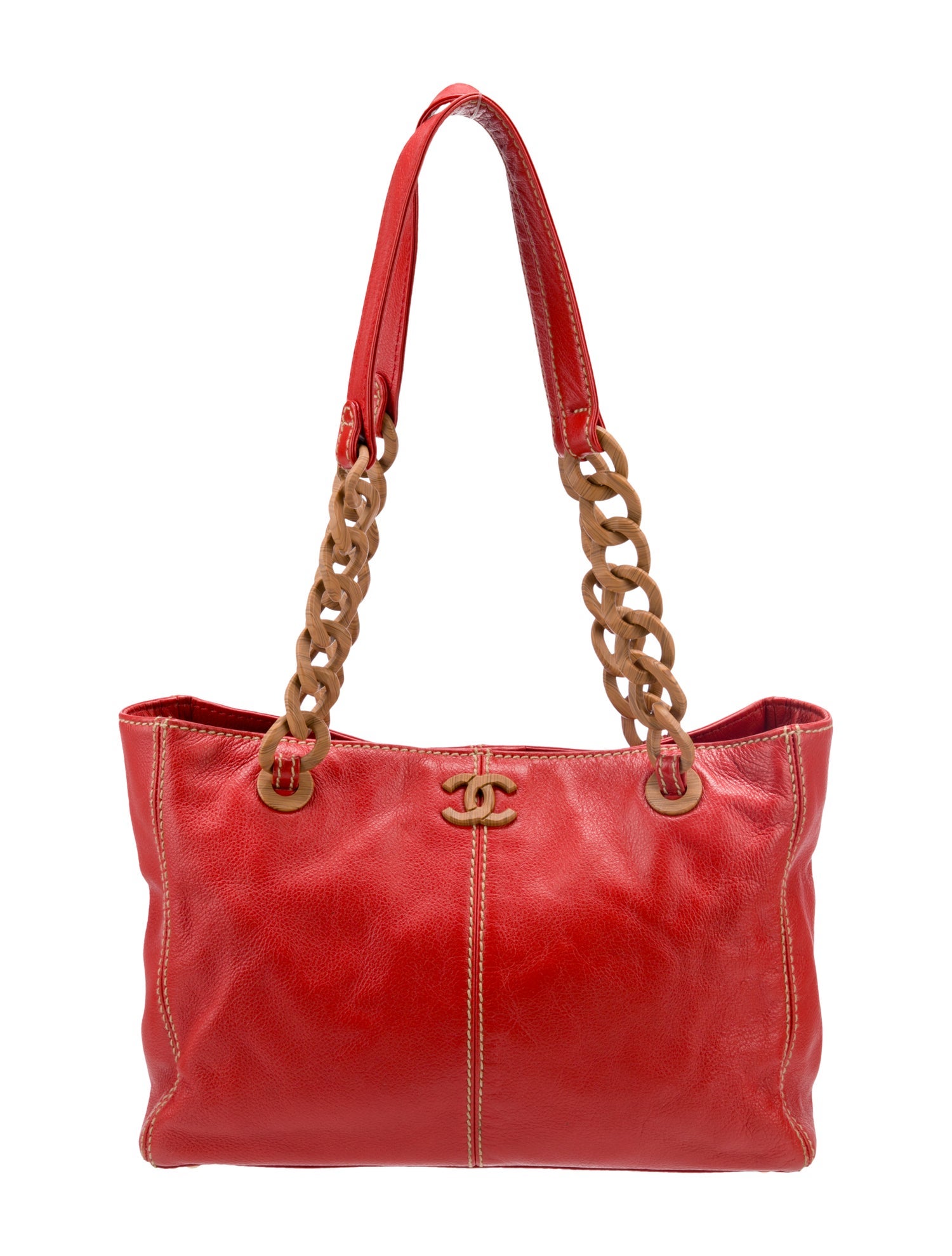 Chanel Wood Chain CC Tote - Red Totes, Handbags - CHA1176144 | The RealReal