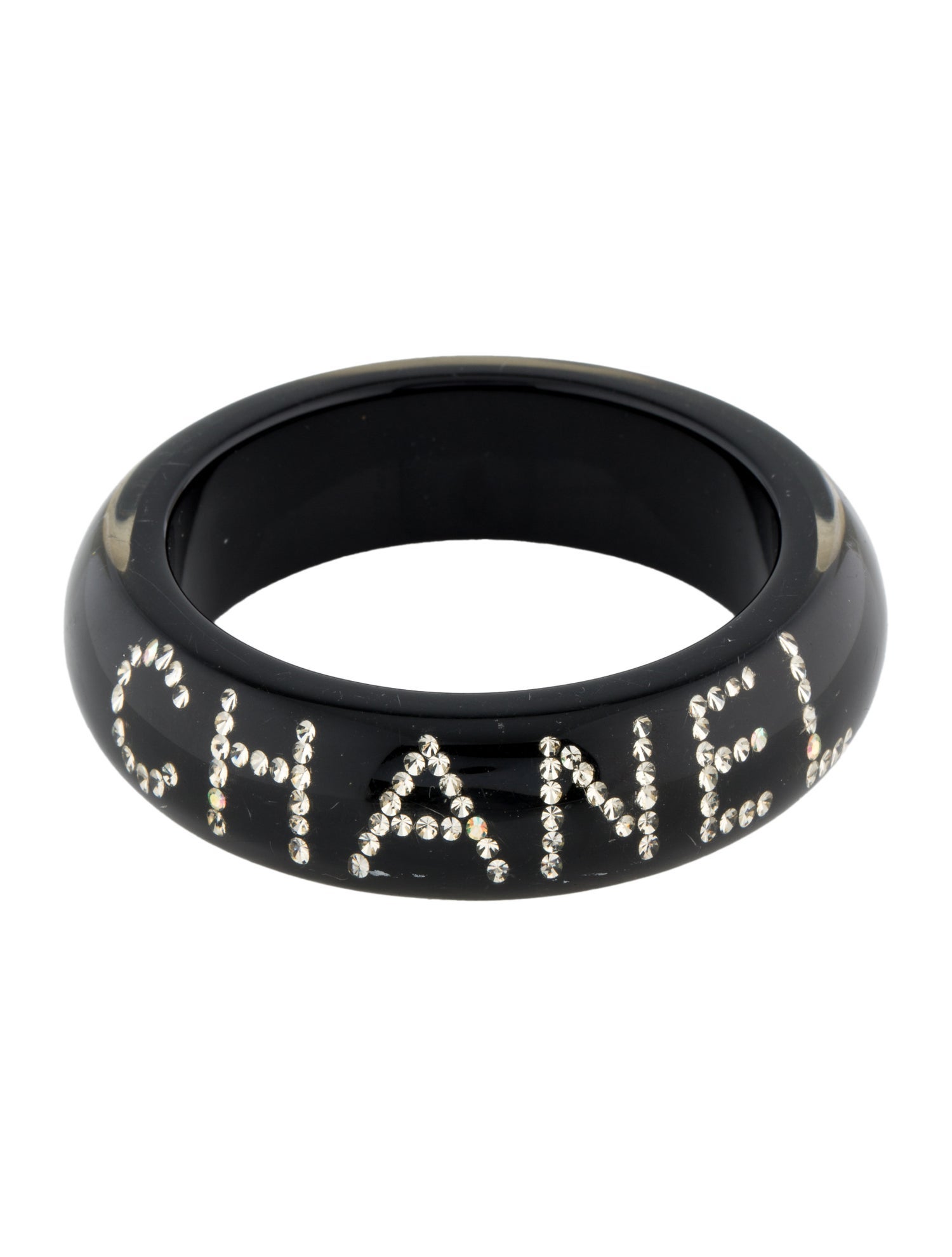Chanel Resin & Strass 'CHANEL' Bangle - Black, Palladium-Plated Bangle ...